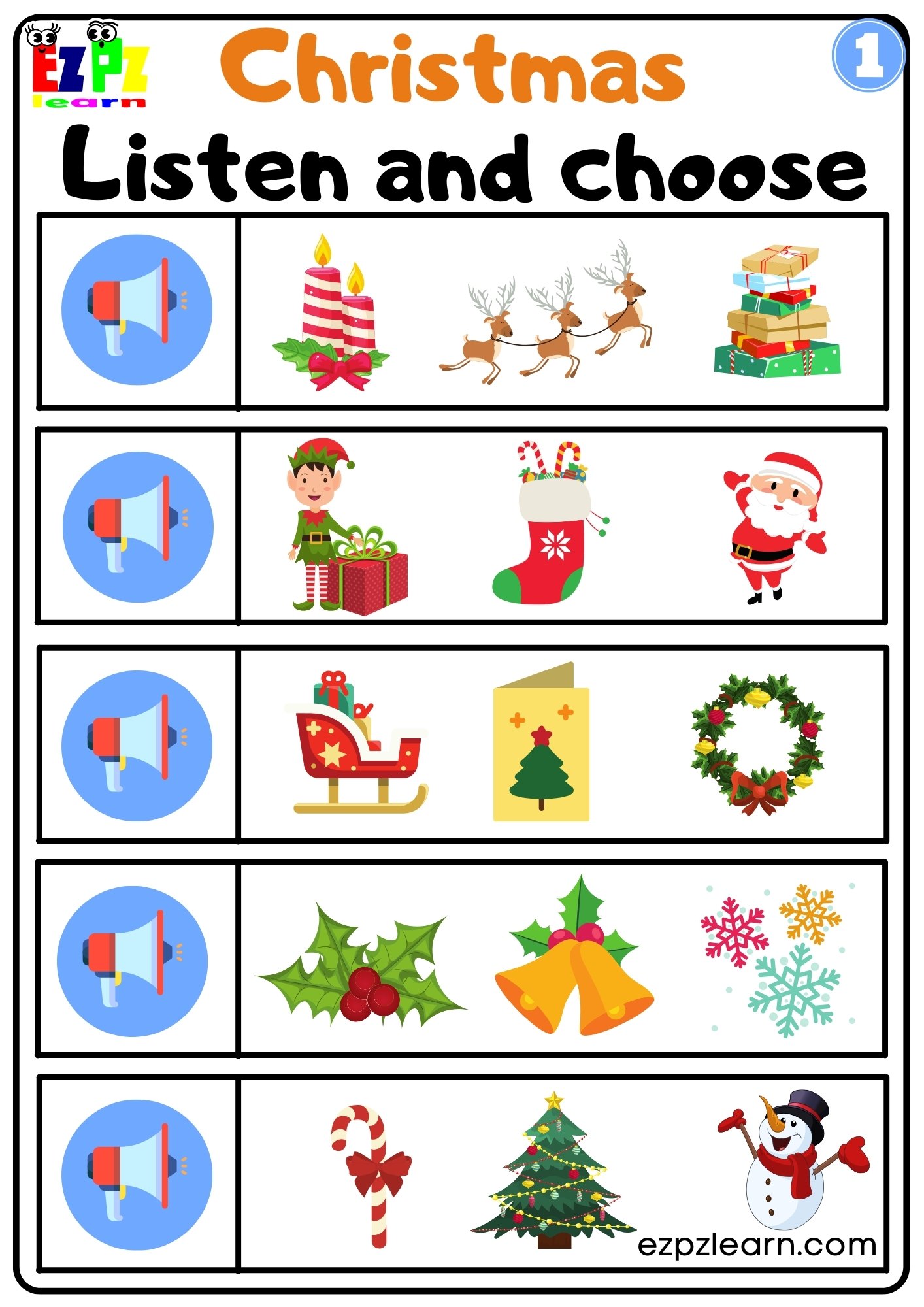 Christmas Interactive Worksheet Listen and Choose the Correct Images ...