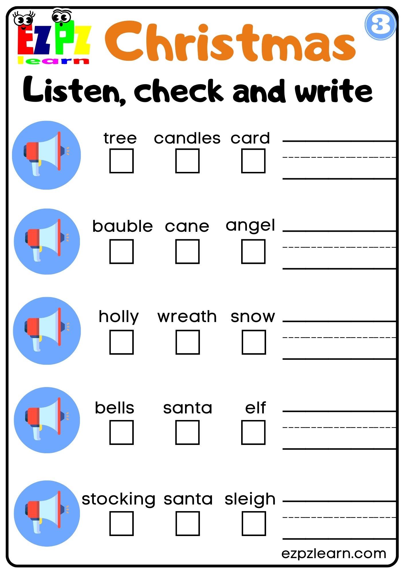Christmas Interactive Worksheet Listen, Check and Write the Words ...