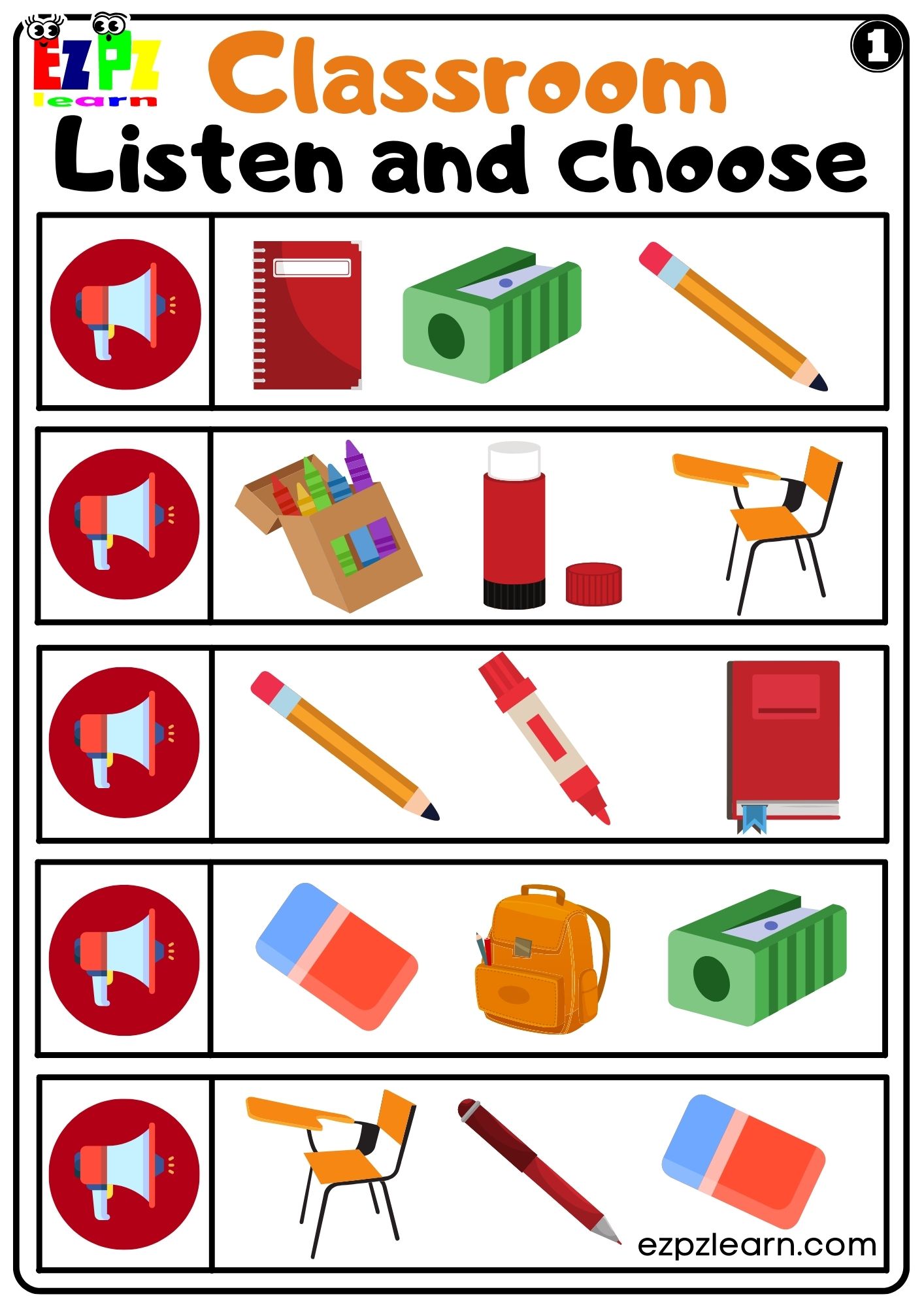 Classroom Objects - Ezpzlearn.com