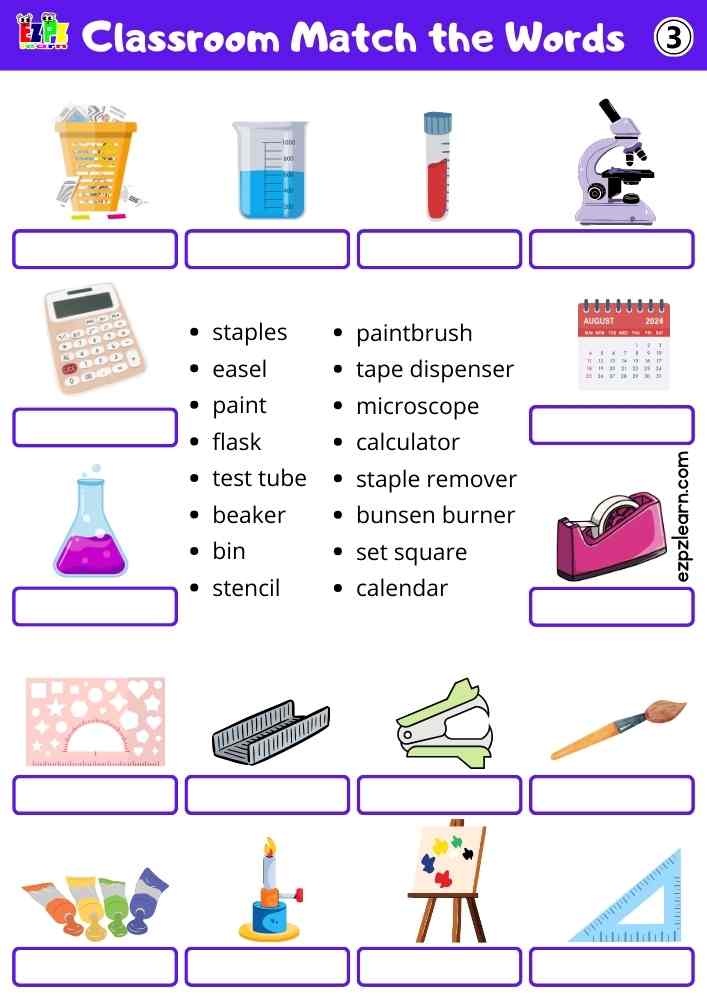 Classroom Objects Write Word Worksheet Free PDF Download Set 3 ...