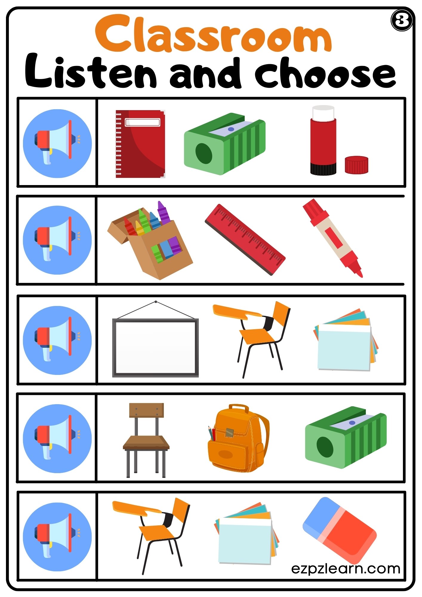 Listen and Choose Interactive Classroom Activity Group 3 Includes: glue ...
