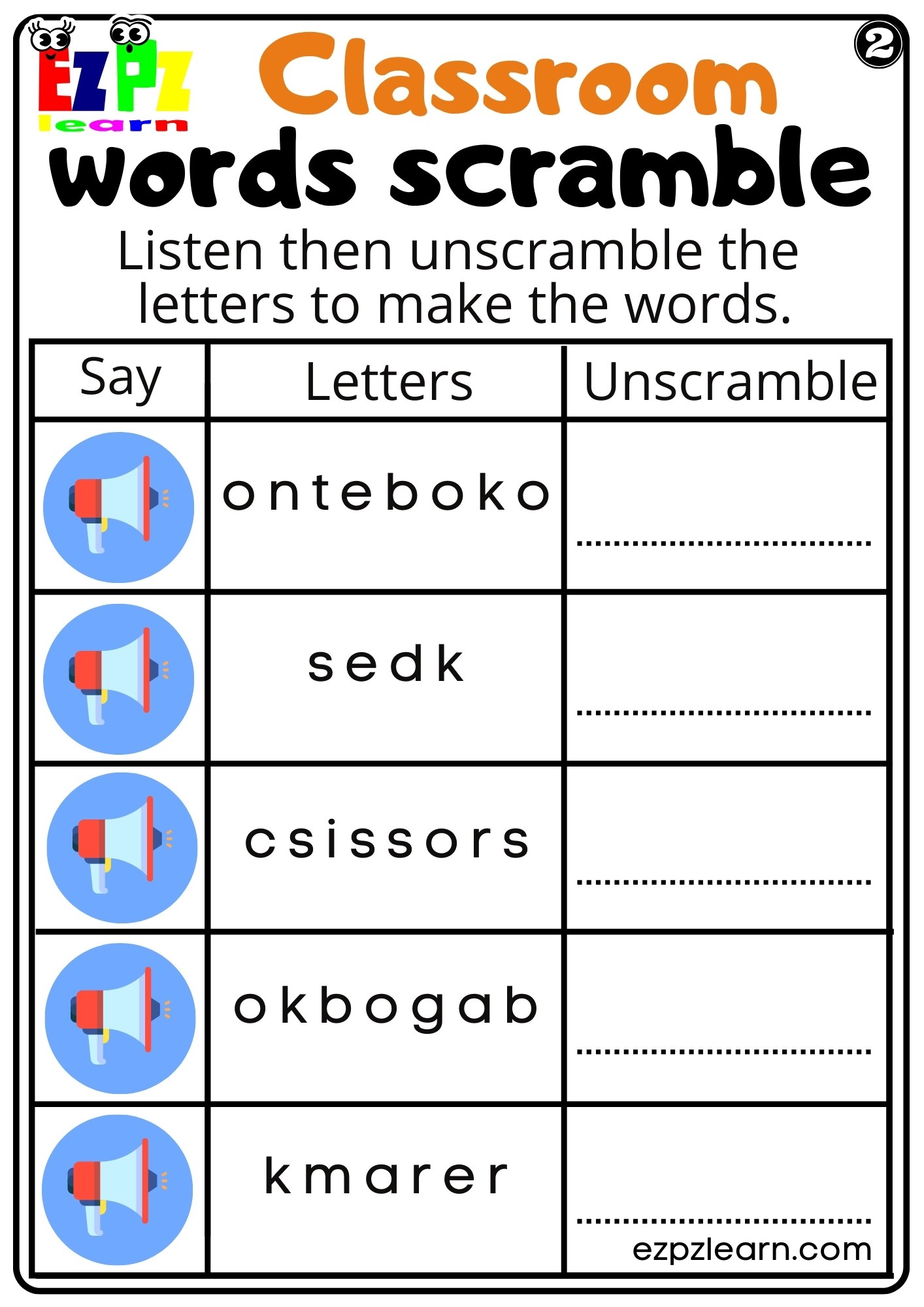 Listen and Unscramble the Words Interactive Classroom Activity Group 2 ...