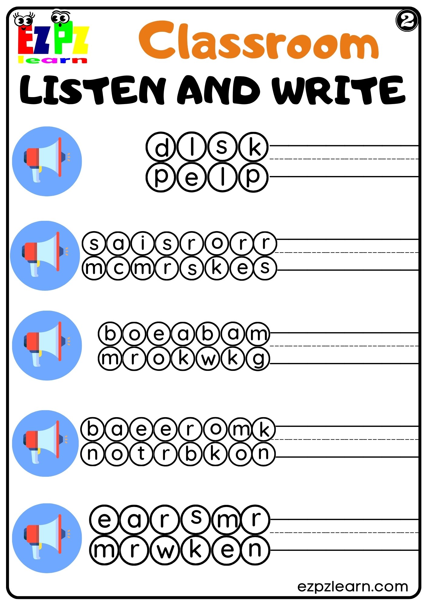 Listen and Write Interactive Worksheet for Classroom Objects Group 2 ...