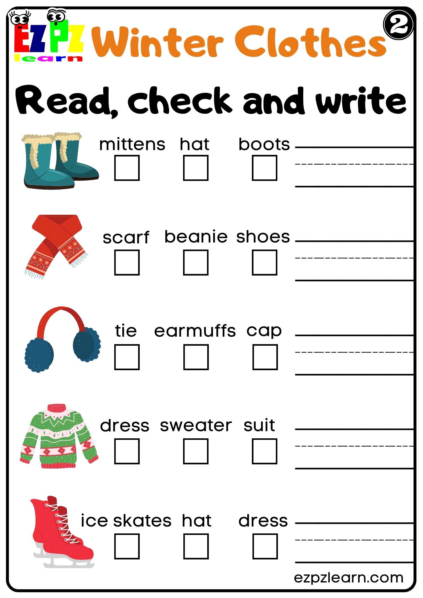 Winter Clothes Read Check and Write Worksheet K5 and ESL PDF Download ...