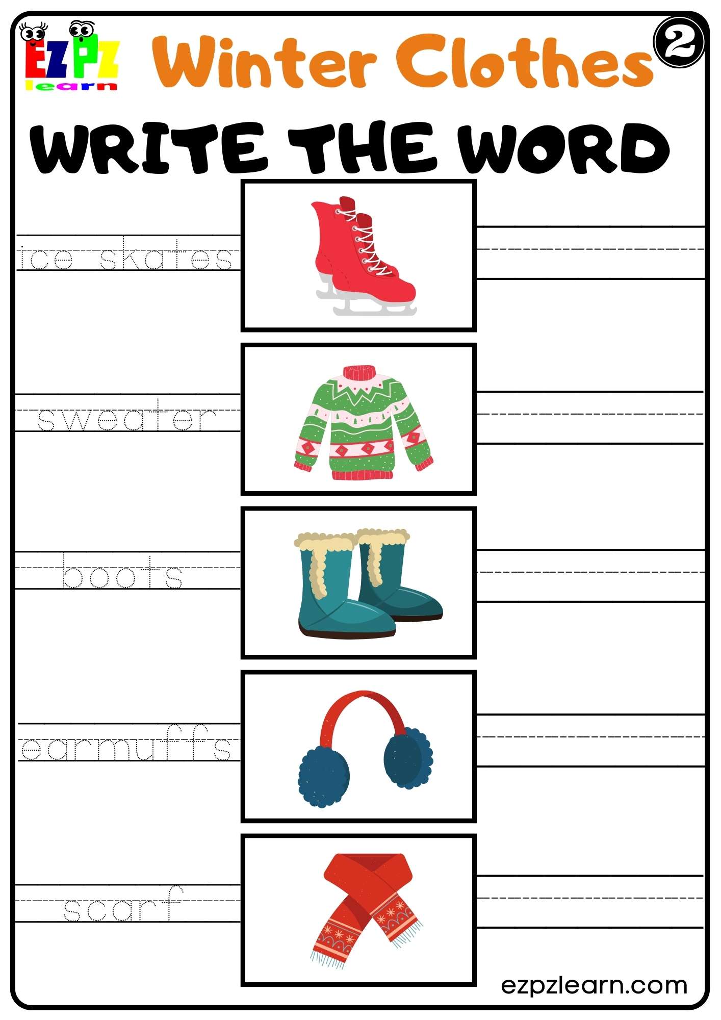 Winter Clothes Write the Word Worksheet K5 and ESL PDF Download Set 2 ...