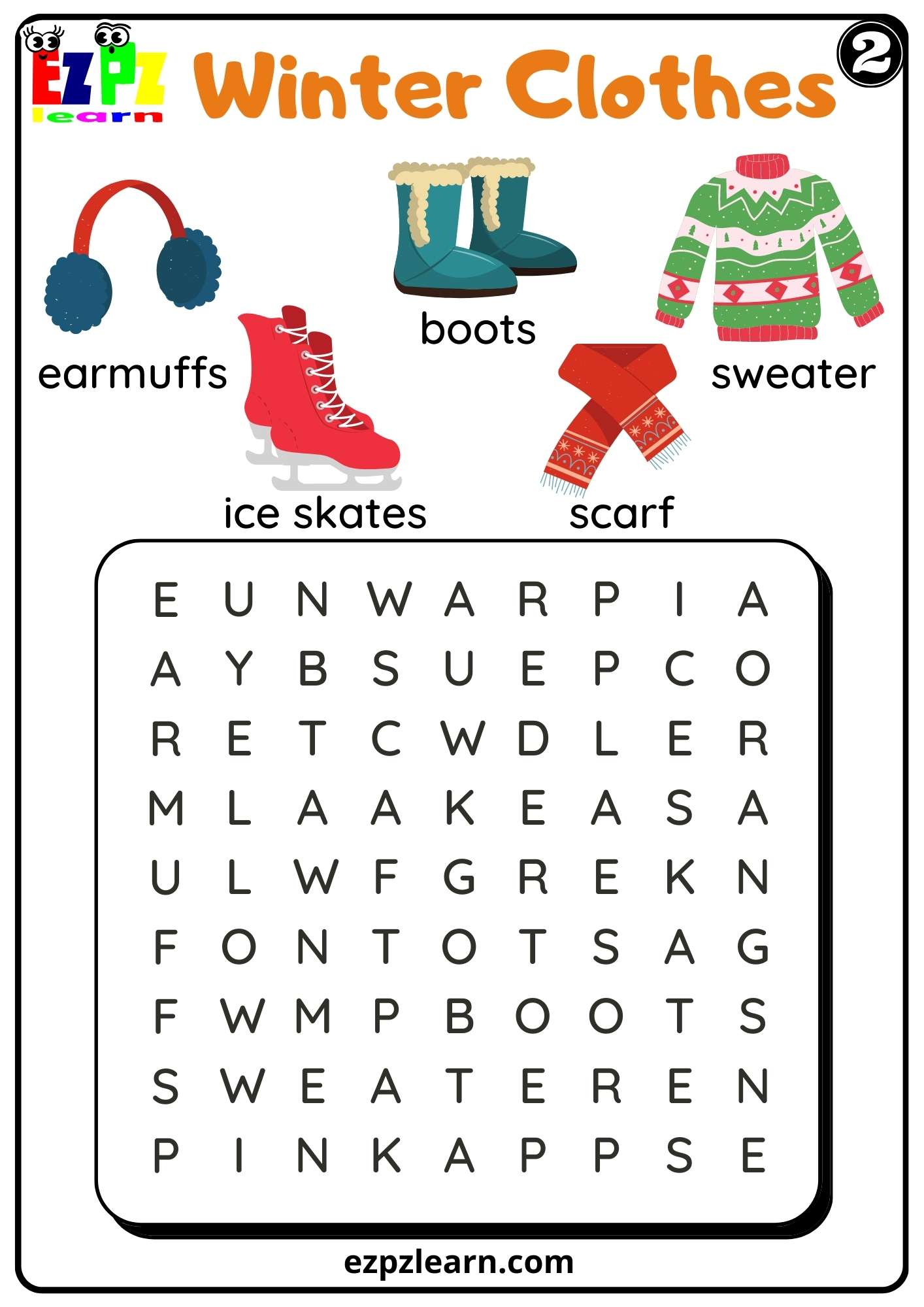 Winter Clothes Word Search Worksheet K5 and ESL PDF Download Set 2 ...