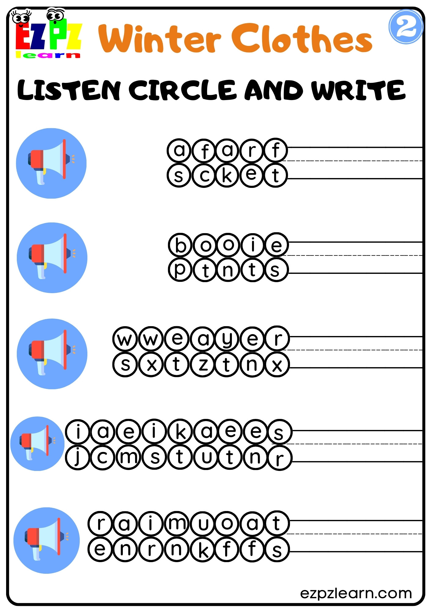 Interactive Winter Clothes Worksheet Listen, Circle and Write the Words ...