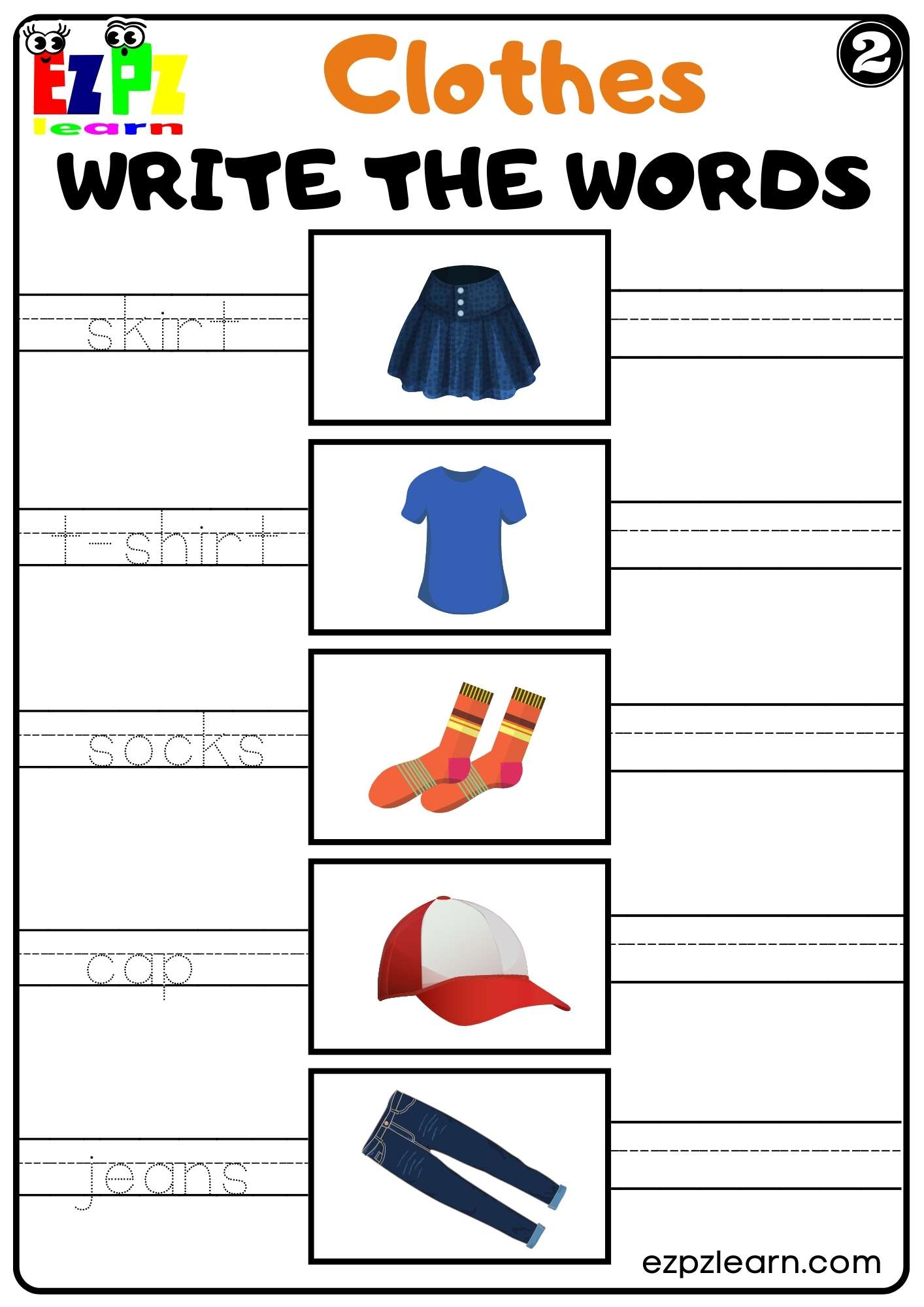 Clothes Write the Words Worksheet for Kindergarten K5 and ESL set 2 ...