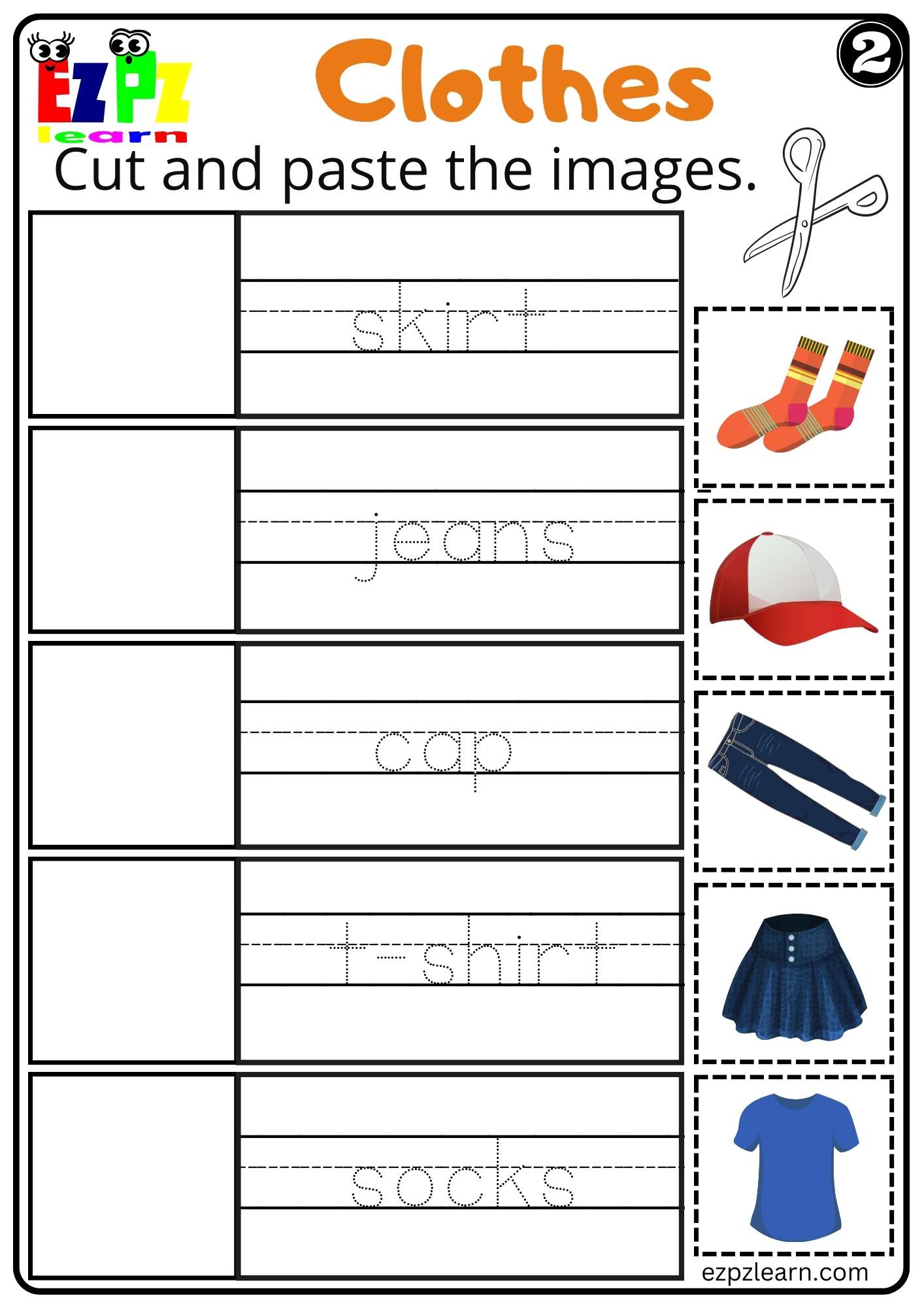 Clothes Cut and Paste Worksheet for Kindergarten K5 and ESL set 2 ...