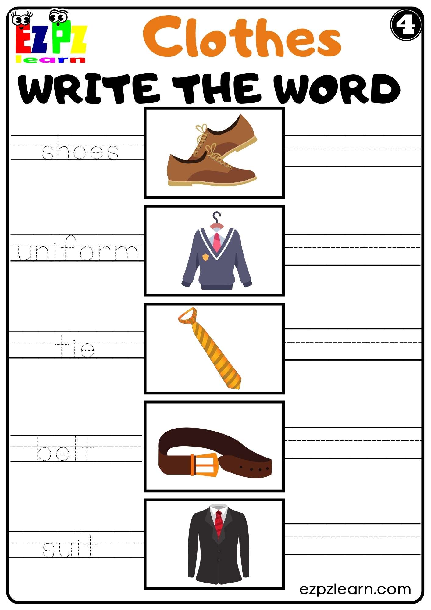 Clothes Write the Word Worksheet for Kindergarten K5 and ESL set 4 ...