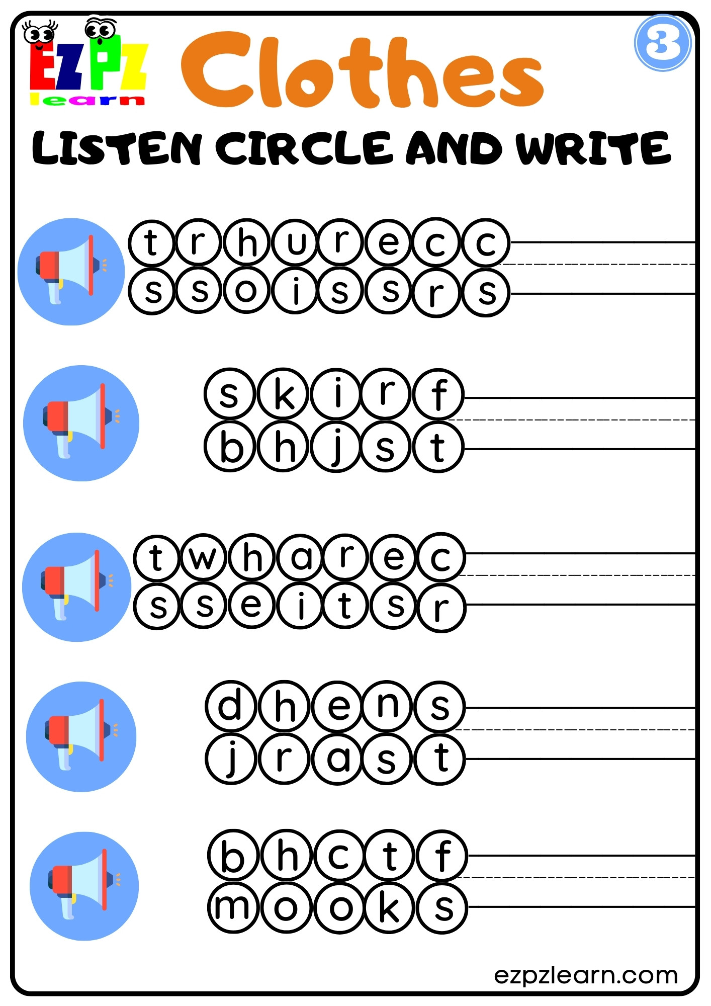 Interactive Clothes Worksheet Listen, Circle and Write the Correct ...