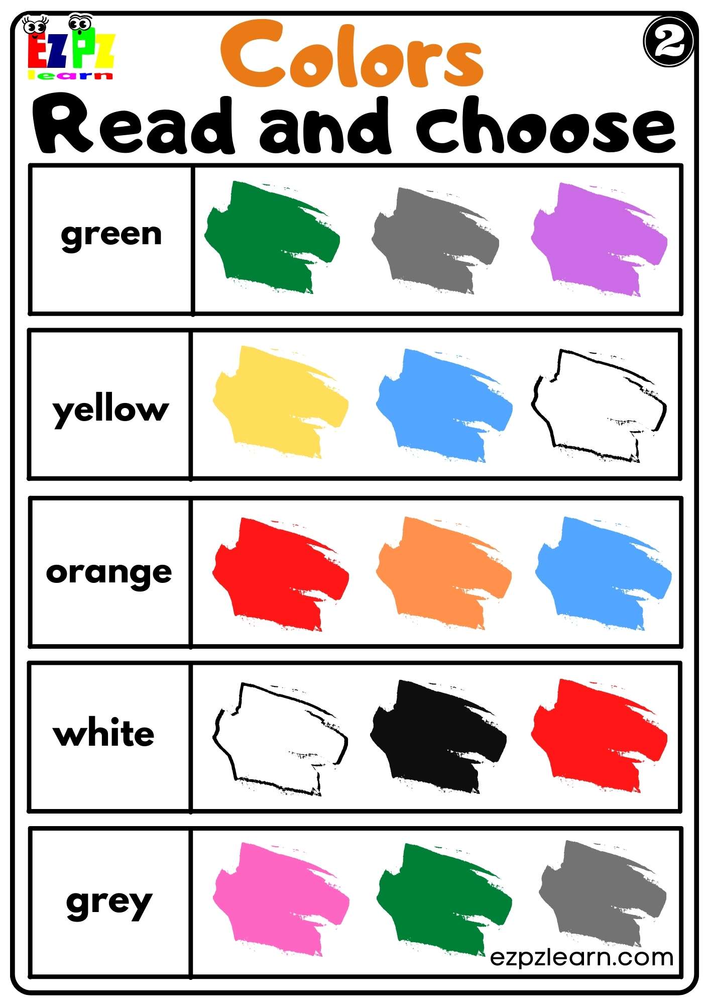 Colors Read and Choose Worksheet for Kindergarten K5 and ESL PDF ...