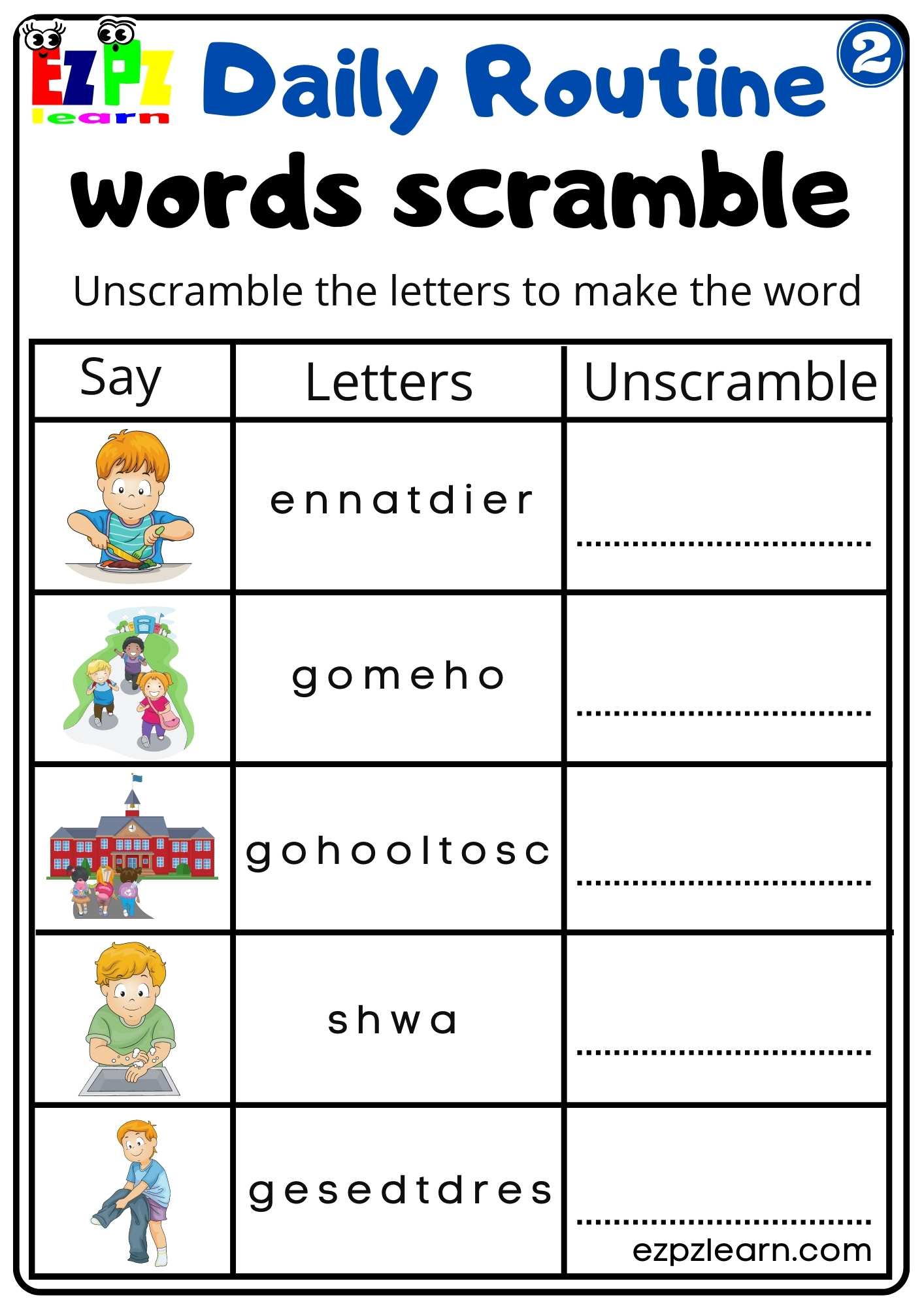 Daily Routine - Ezpzlearn.com