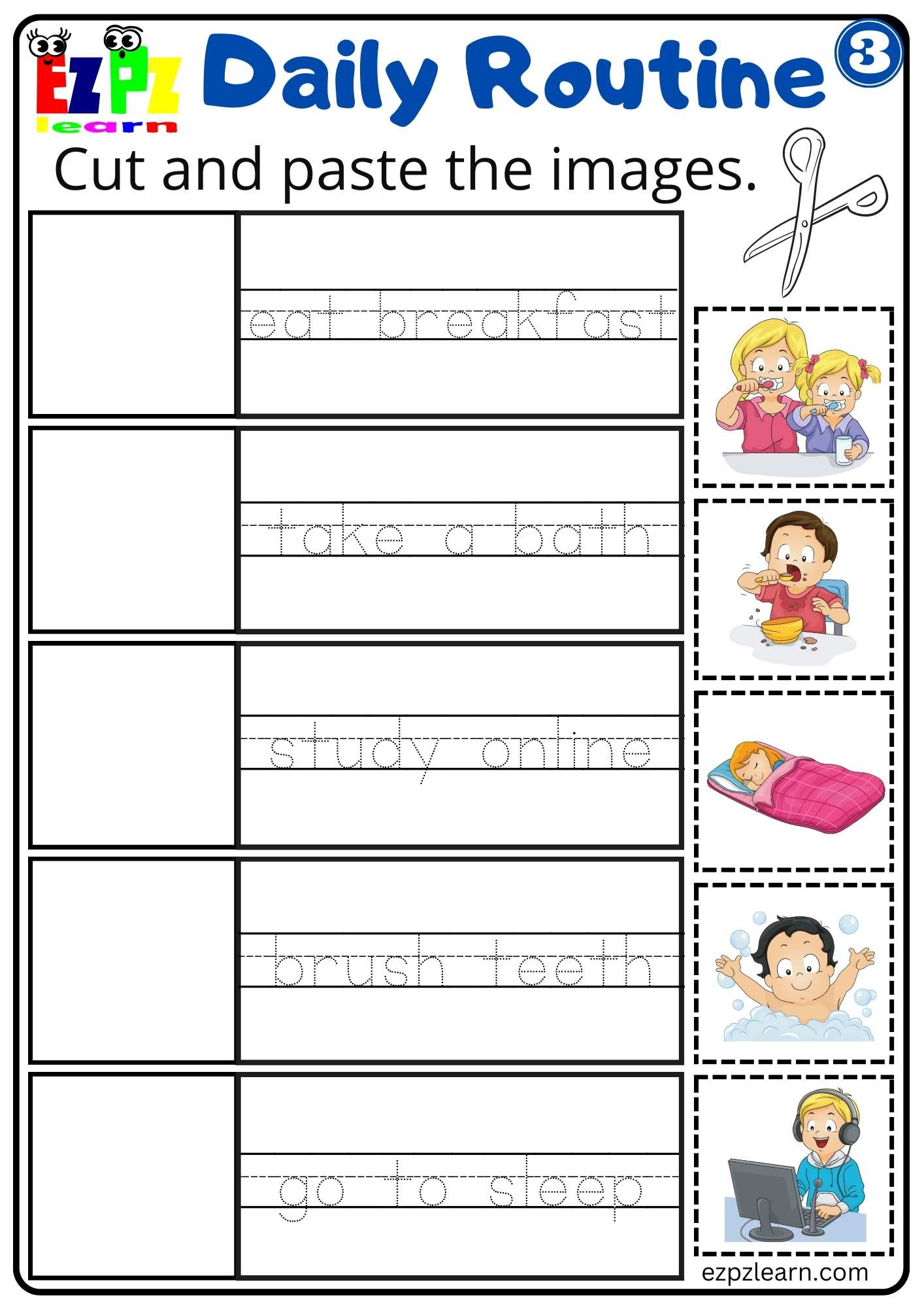 Daily Routines Group 3 Cut and Paste Worksheet For ESL Students and ...