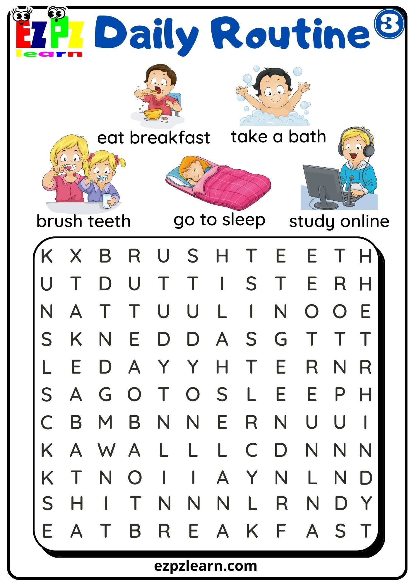 Daily Routines Group 3 Write the Words Worksheet For ESL Students and ...