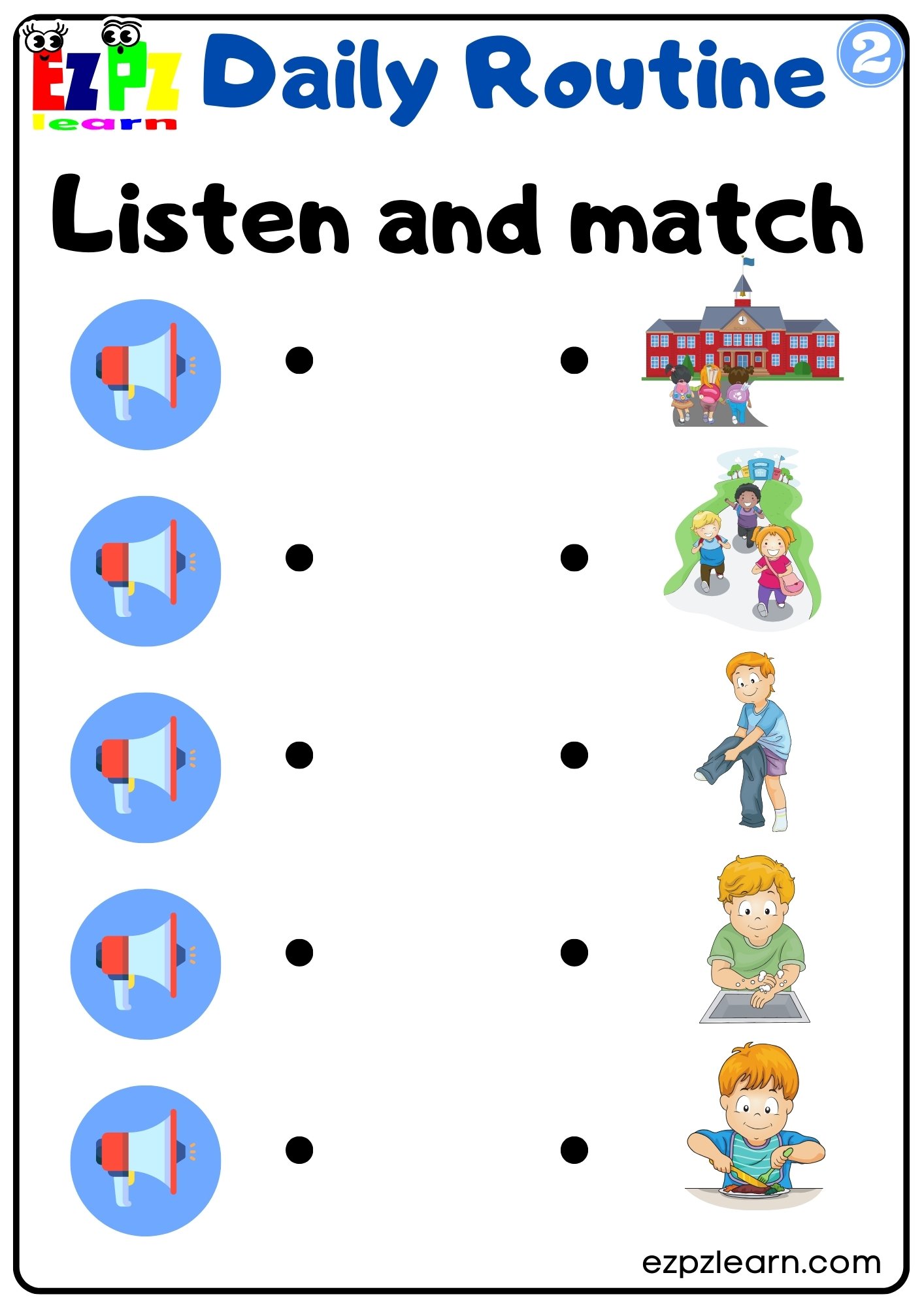 Interactive Daily Routine Vocabulary Worksheet Listen and Match the ...