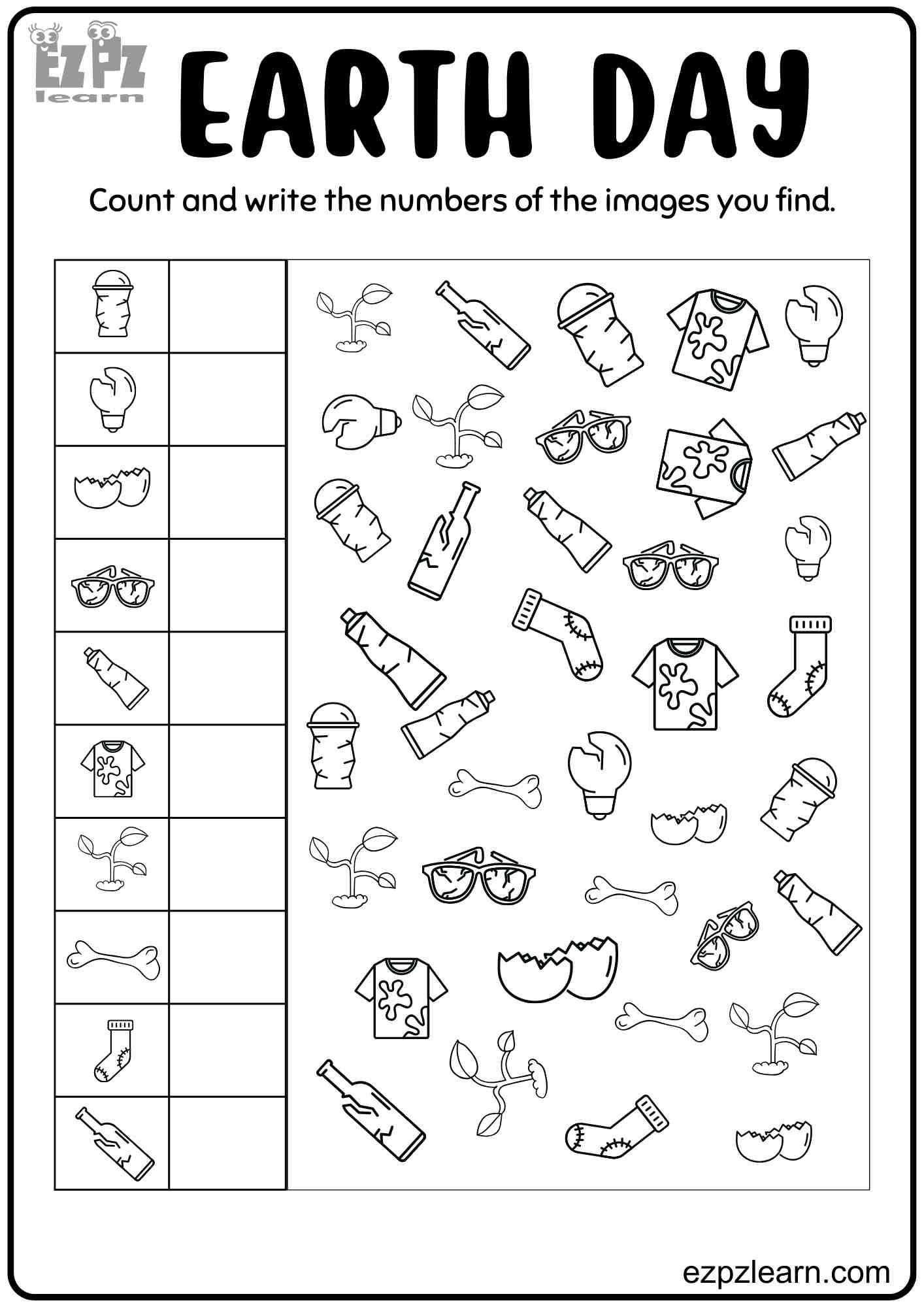 Earth Day Count the Images Free Downloadable PDF - Ezpzlearn.com