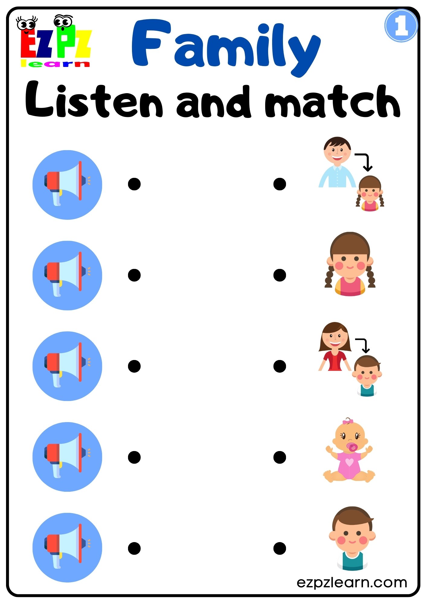 Family Vocabulary Interactive Worksheet Listen and Match the Correct ...