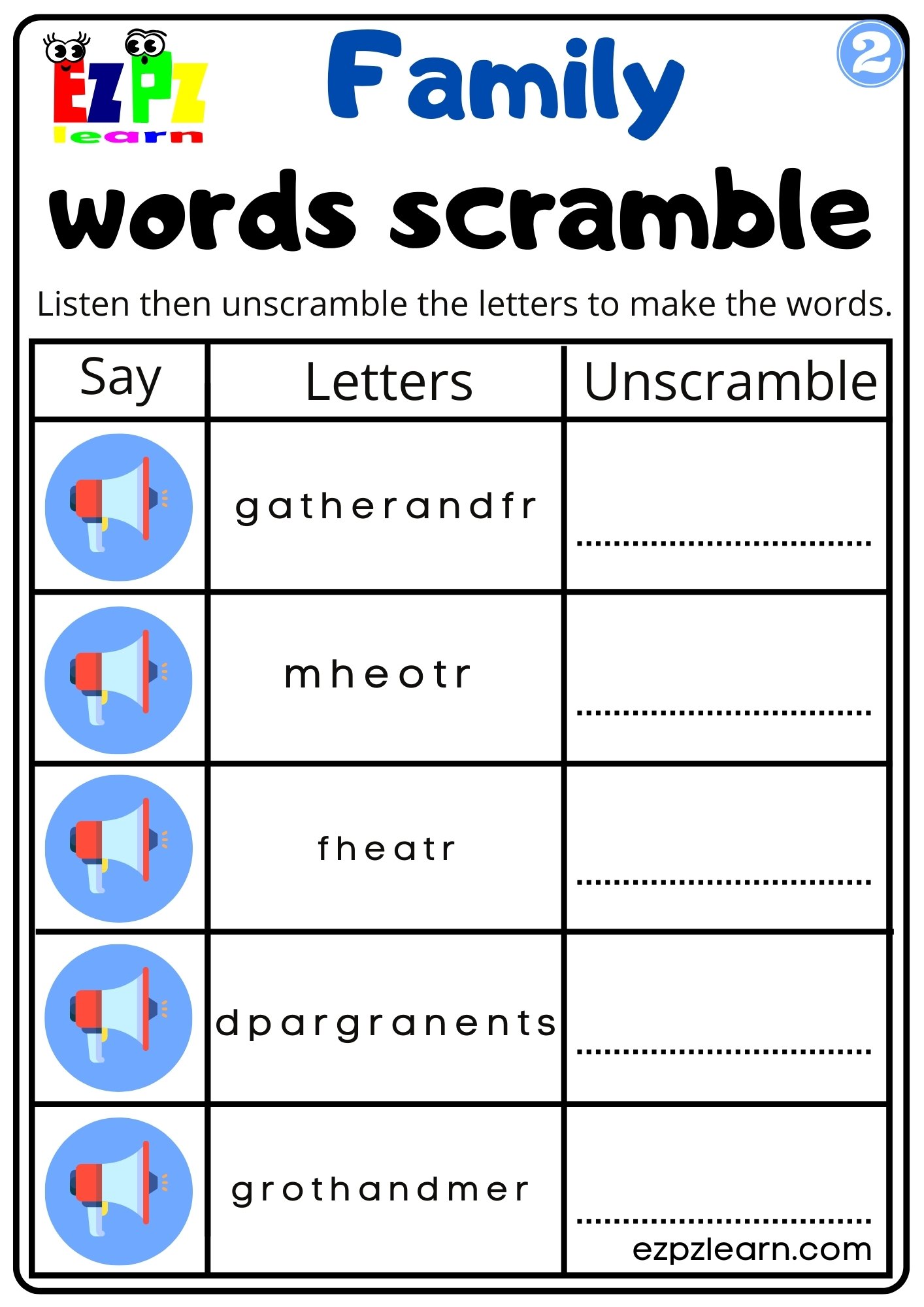 Fruit Word Scramble 2 - Ezpzlearn.com