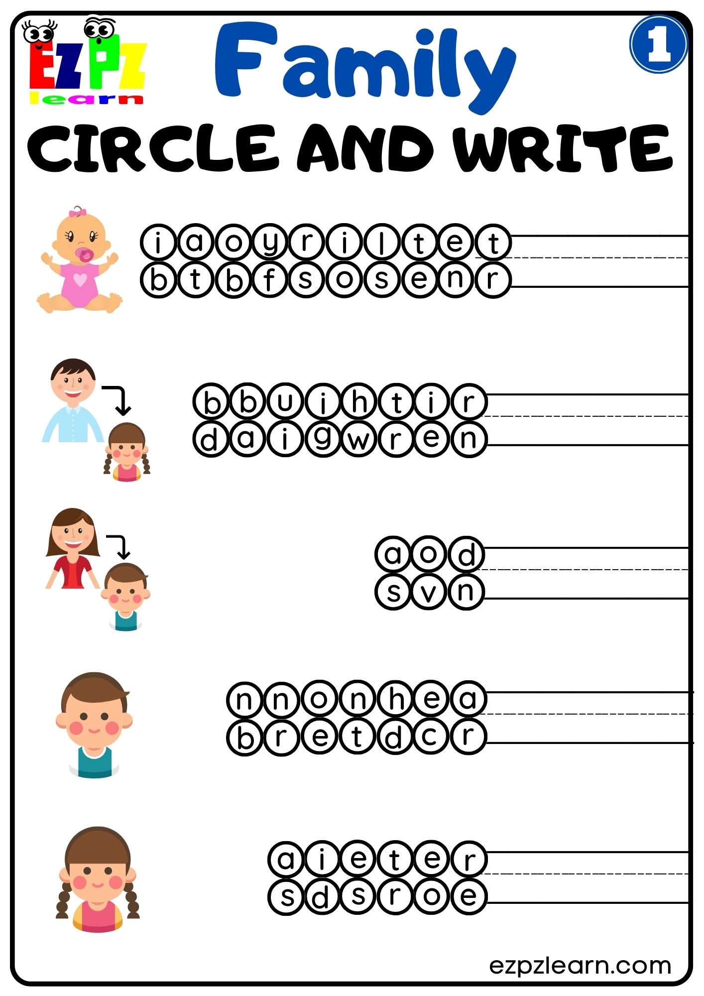 Family Vocabulary Circle and Write Activity For K5 Students Parents and ...