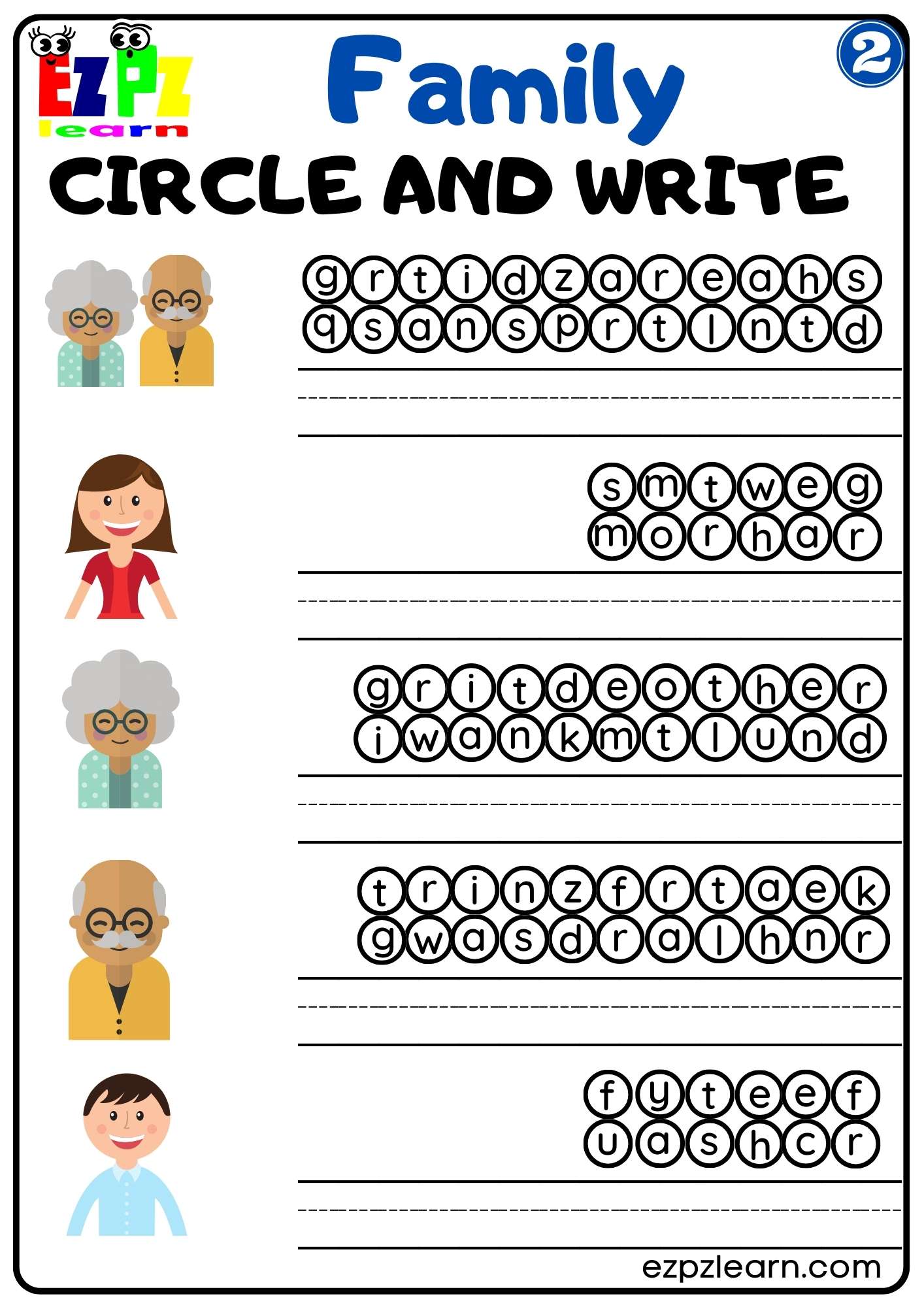 Circle and Write Activity Family Vocabulary For K5 Students Parents and ...