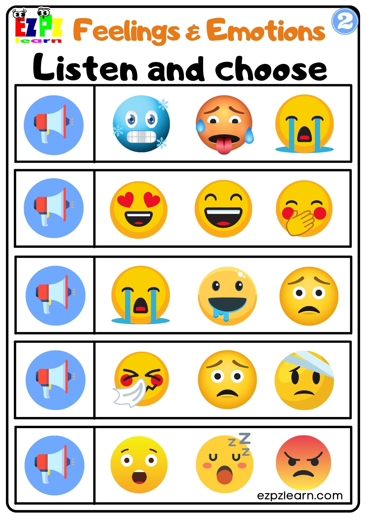 Feelings Vocabulary Interactive Worksheet Listen and Choose the Correct ...