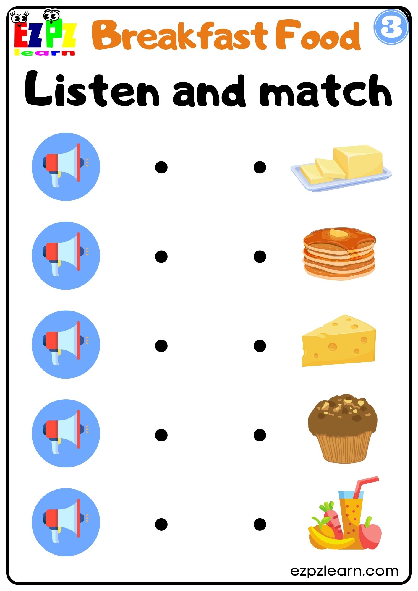 Interactive Worksheet for Breakfast Food Listen and Match the Correct ...