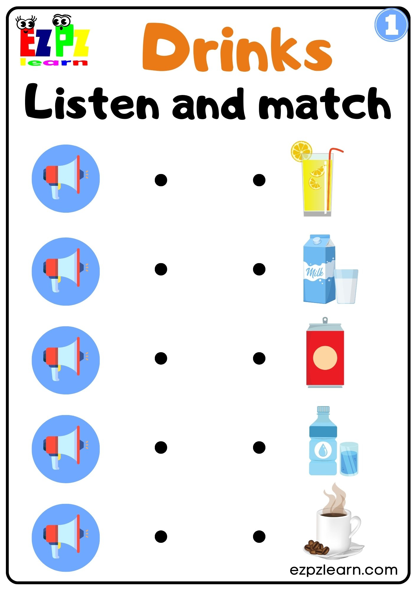 Interactive Drinks Vocabulary Worksheet Listen and Match the Correct ...