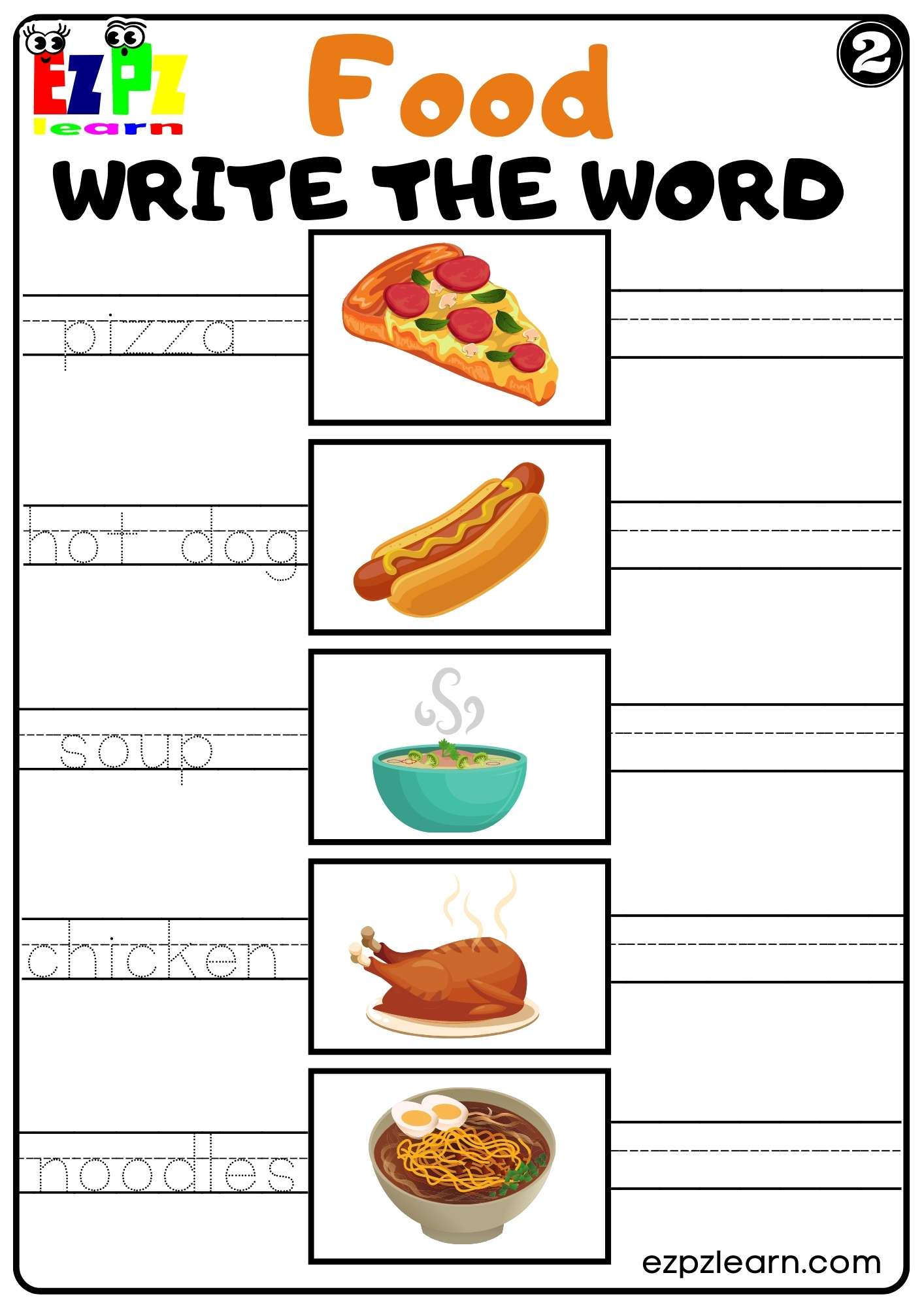 Food Write the Word Worksheet Kindergarten K5 and ESL Set 2 PDF ...