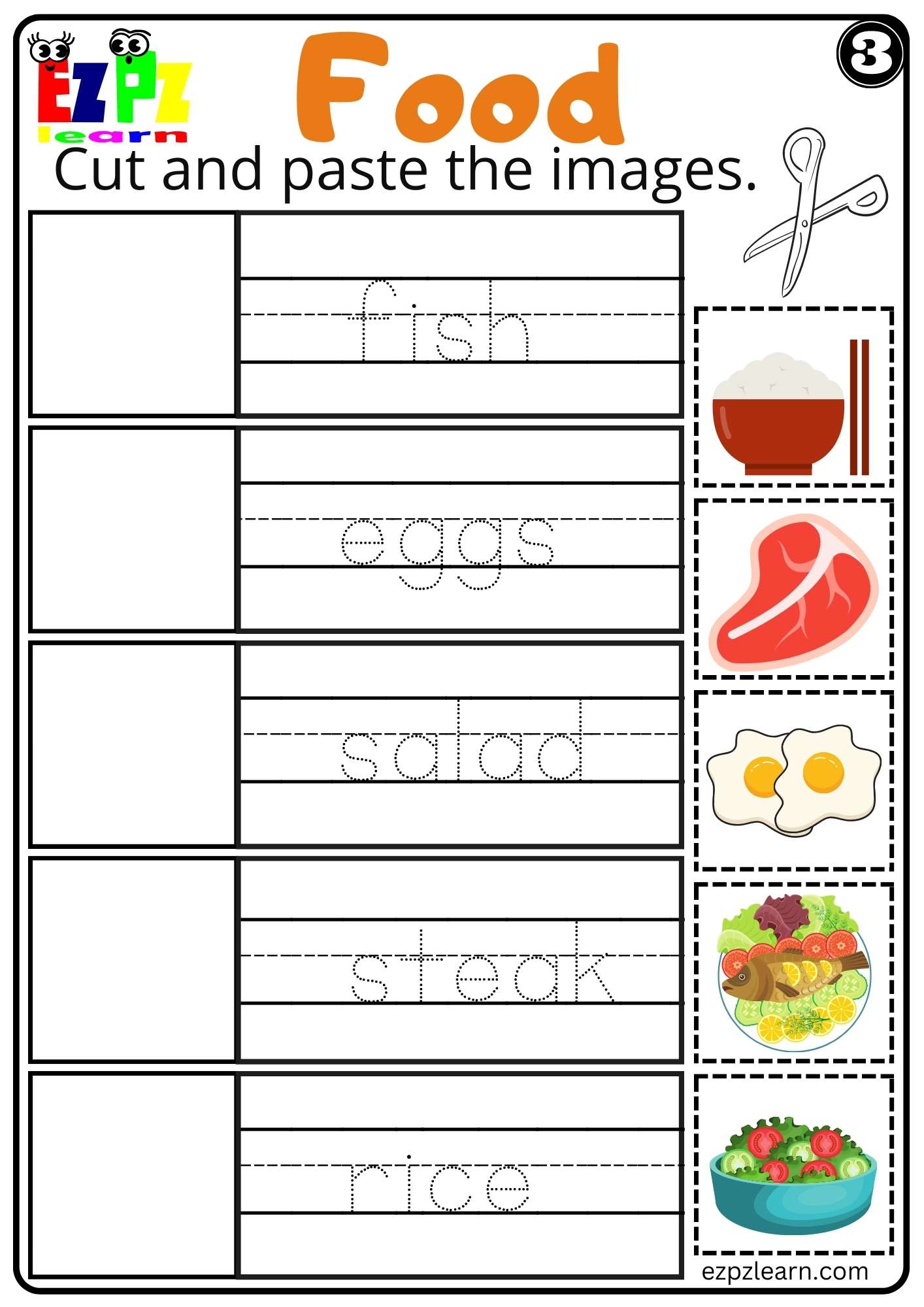 Food Cut and Paste Worksheet for Kindergarten K5 and ESL PDF Download ...