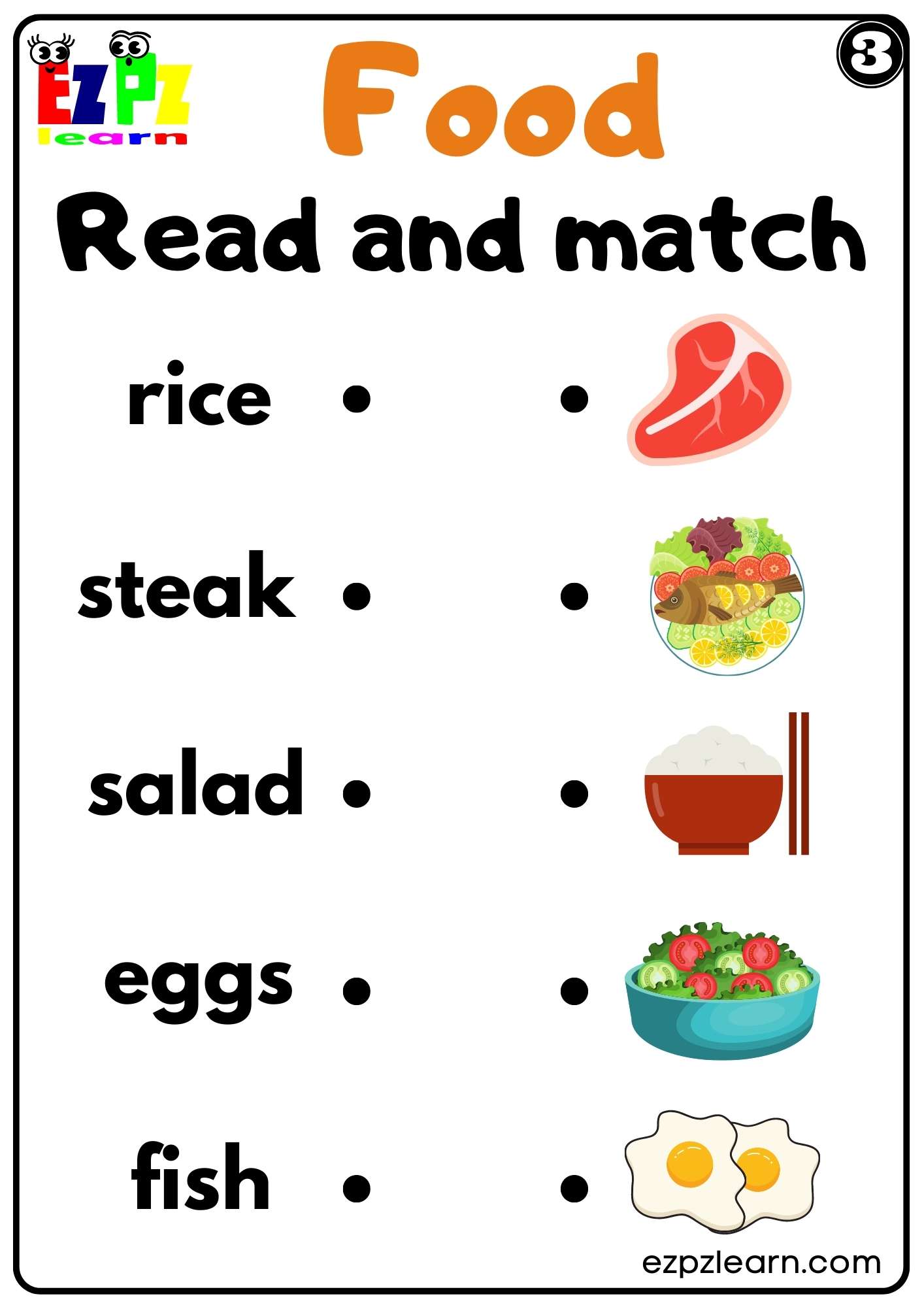 Food Read and Match Worksheet for Kindergarten K5 and ESL PDF Download ...