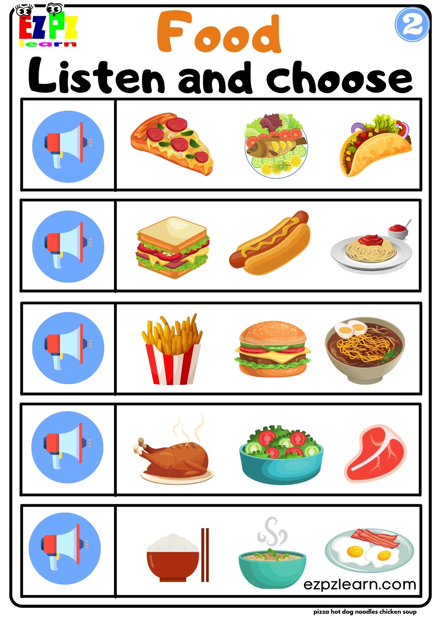 Interactive Food Worksheet Listen and Choose the Correct Images ...