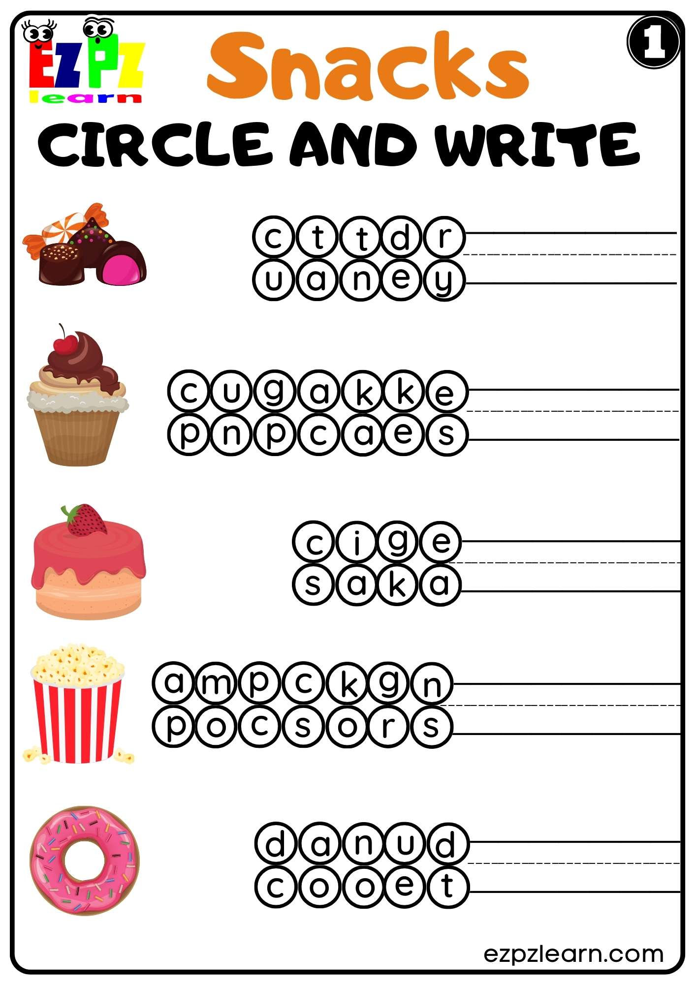 Snacks Desserts - Ezpzlearn.com