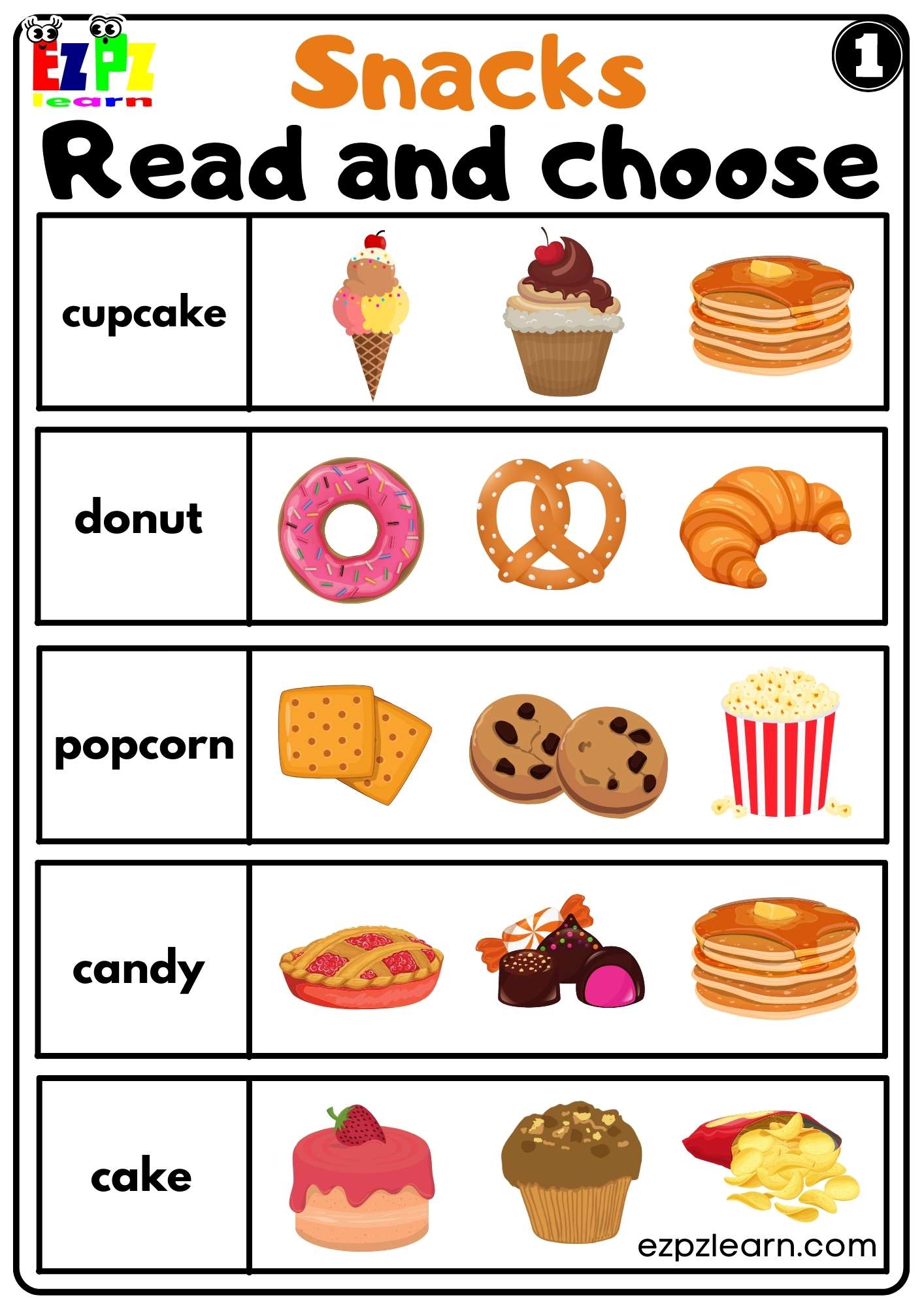 Snacks Desserts - Ezpzlearn.com