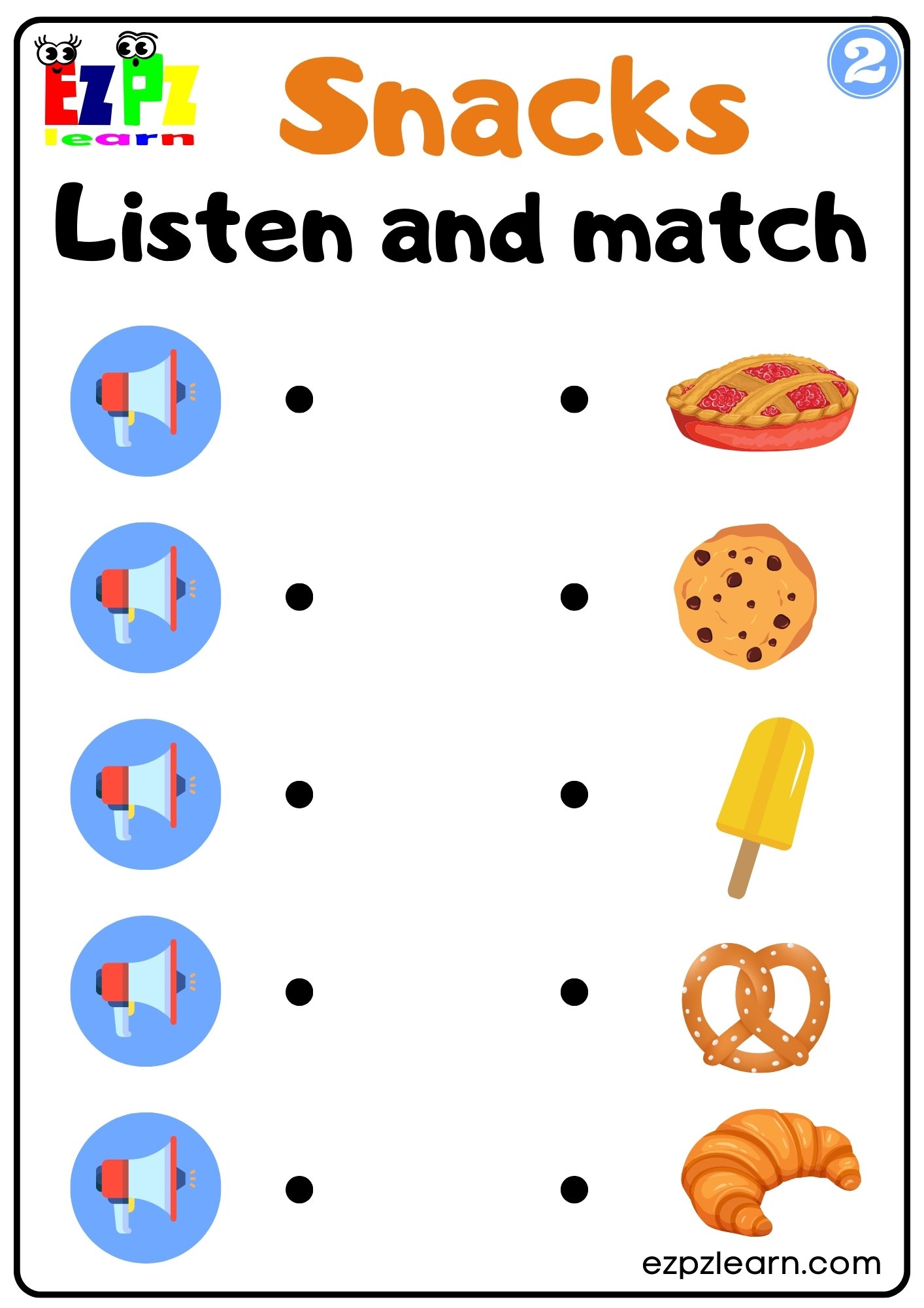 Interactive Snacks Worksheet Listen and Match the Correct Images ...