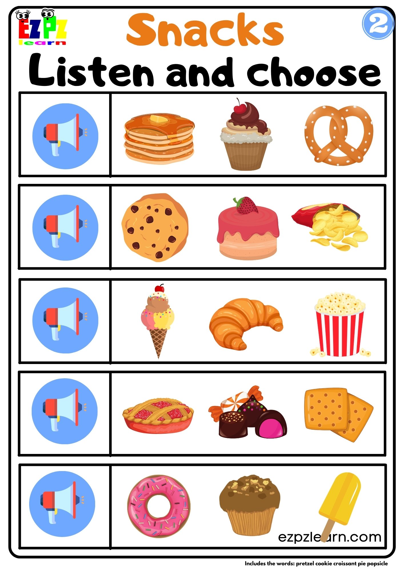 Interactive Snacks Worksheet Listen and Choose the Correct Images ...