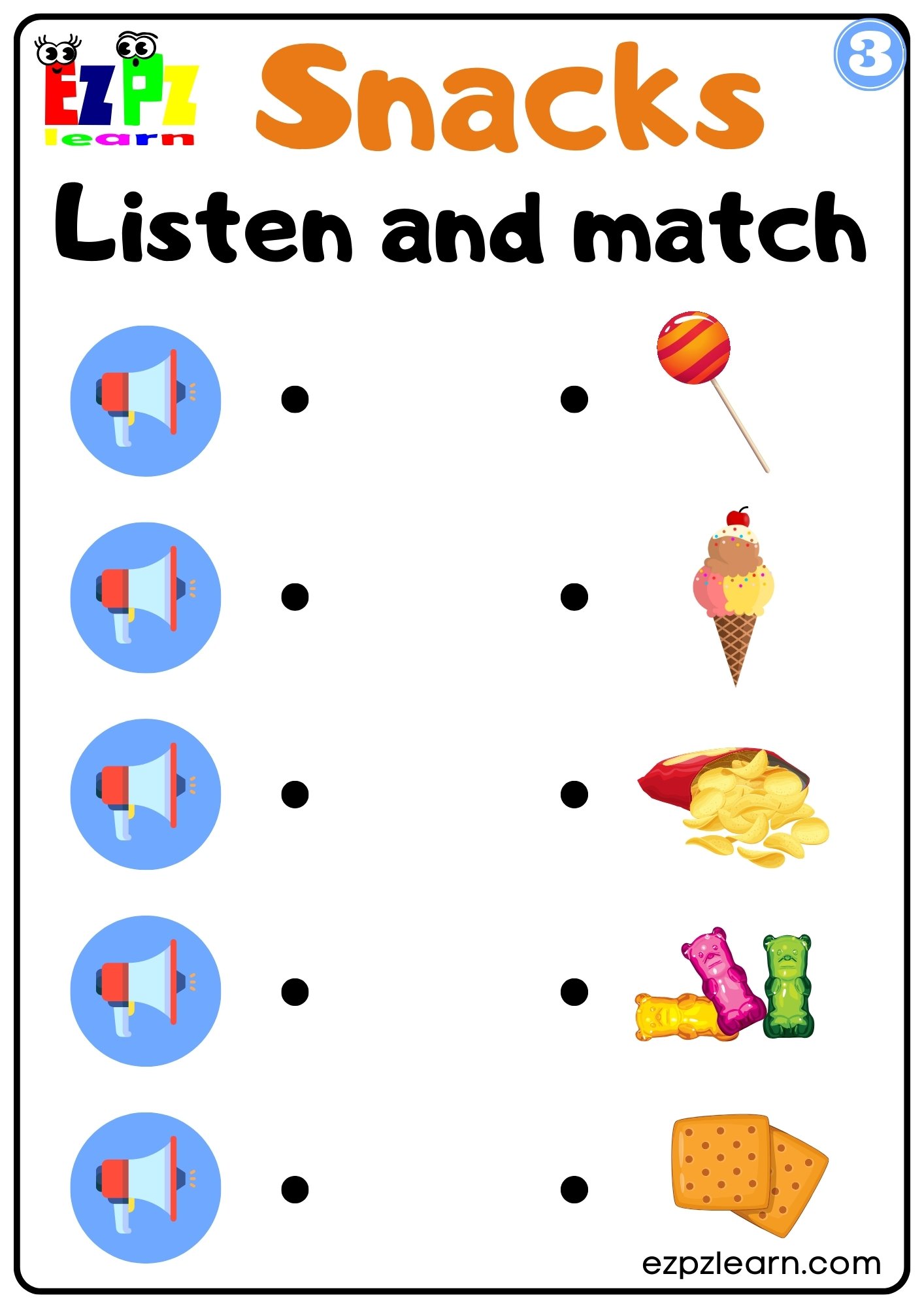 Interactive Snacks Worksheet Listen and Match the Correct Images ...