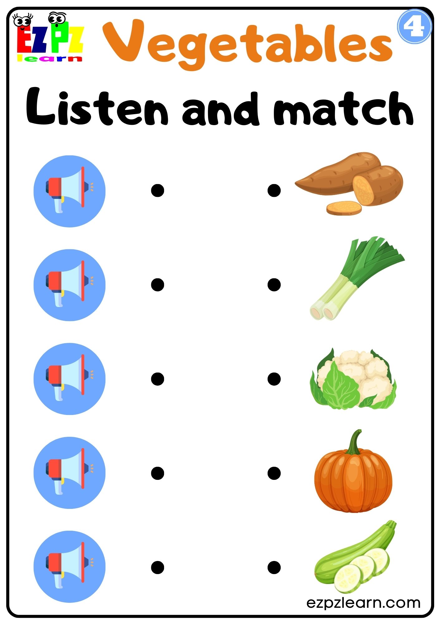 Interactive Worksheet for Vegetables Listen and Match the Correct ...
