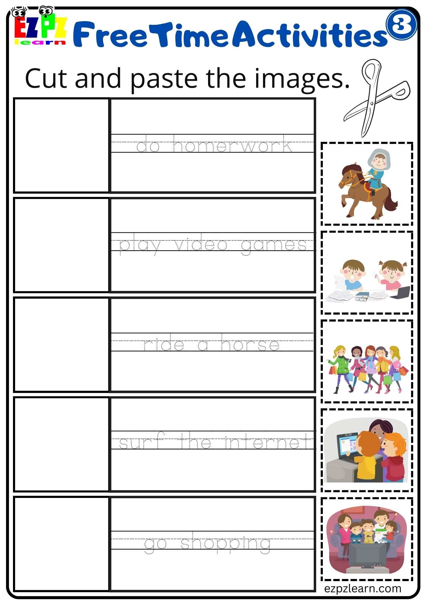 Cut and Paste Worksheet for ESL and K5 Students PDF Download Free Time ...