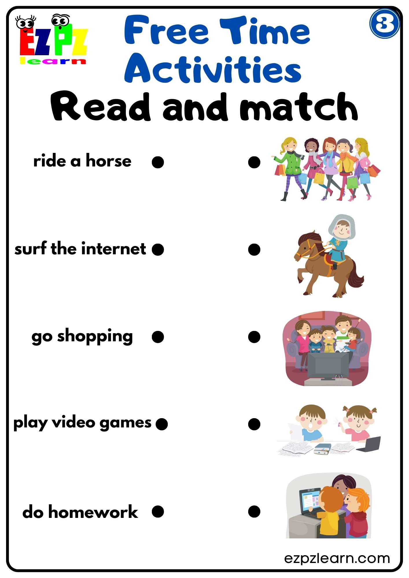 Read and Match Worksheet for ESL and K5 Students PDF Download Free Time ...