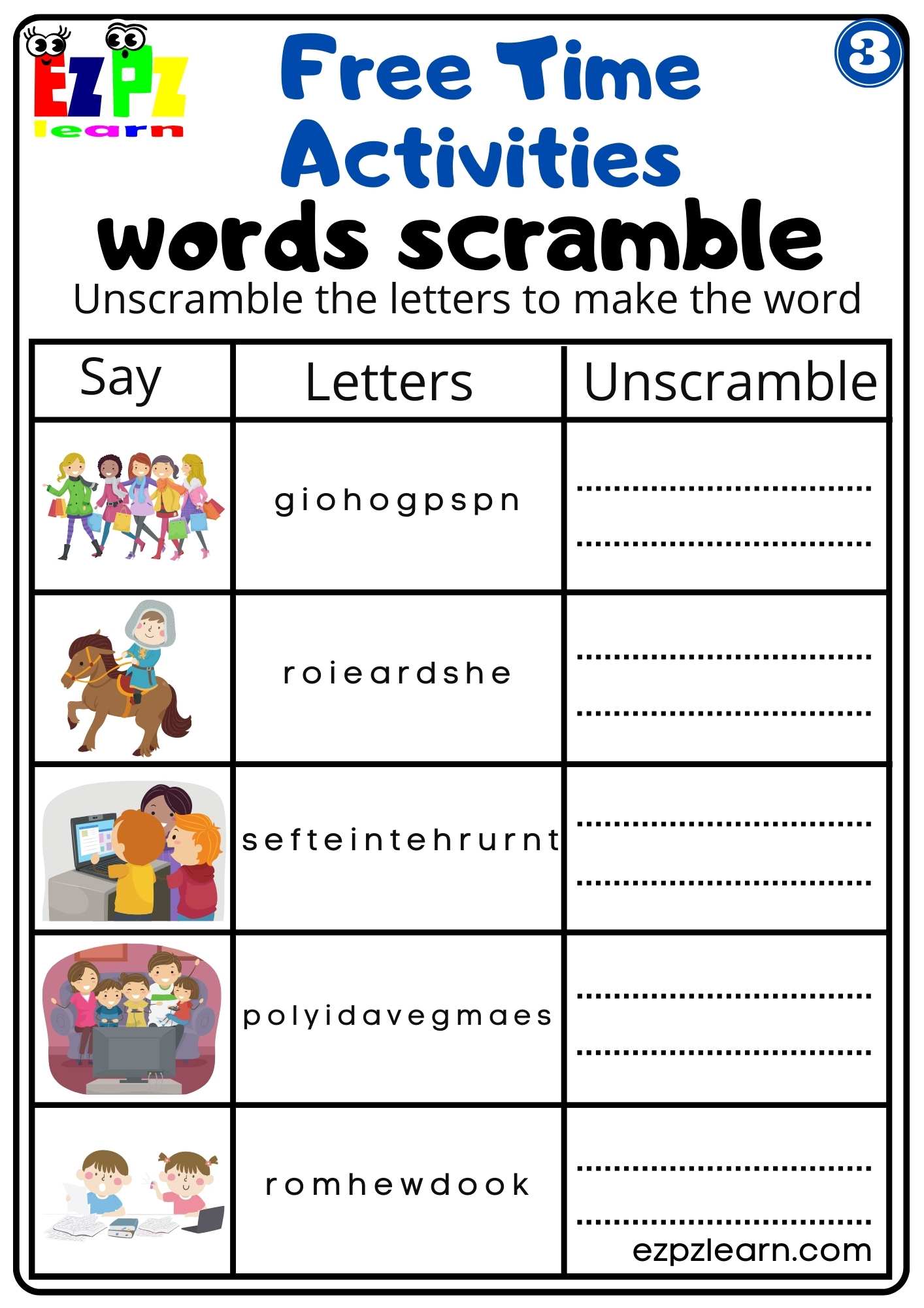 Pets Word Scramble - Ezpzlearn.com