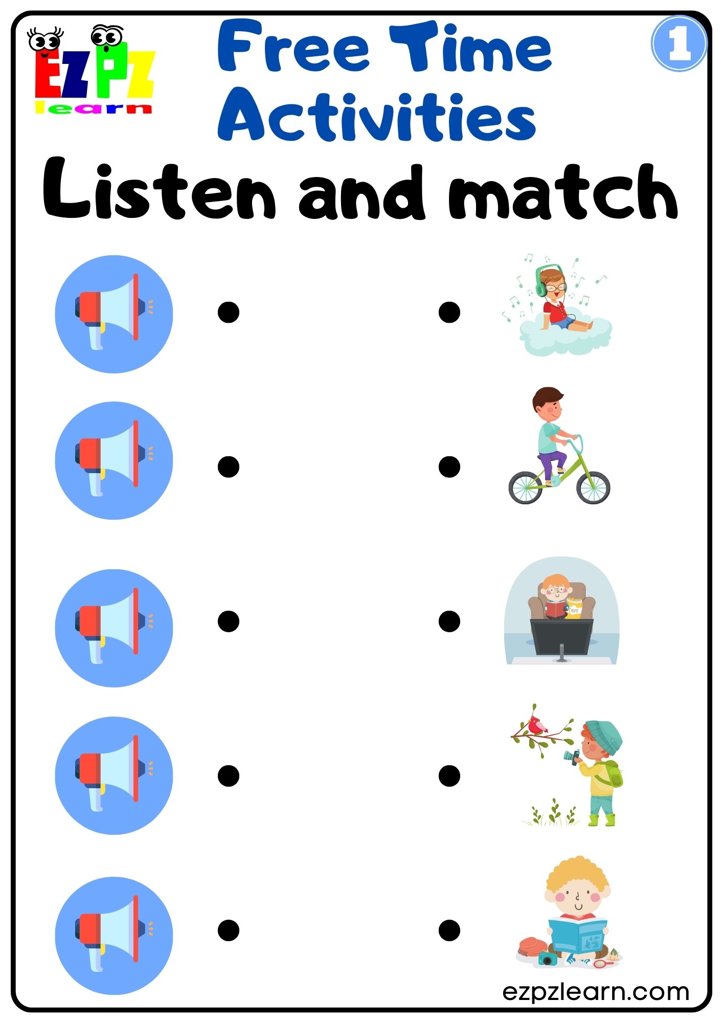 Free Time Activities Interactive Worksheet Listen and Match the Correct ...