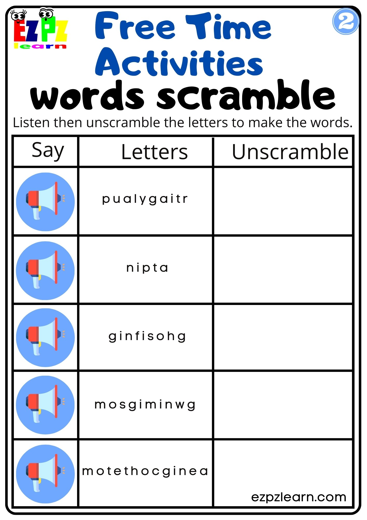 Daily Routine Word Scramble - Ezpzlearn.com