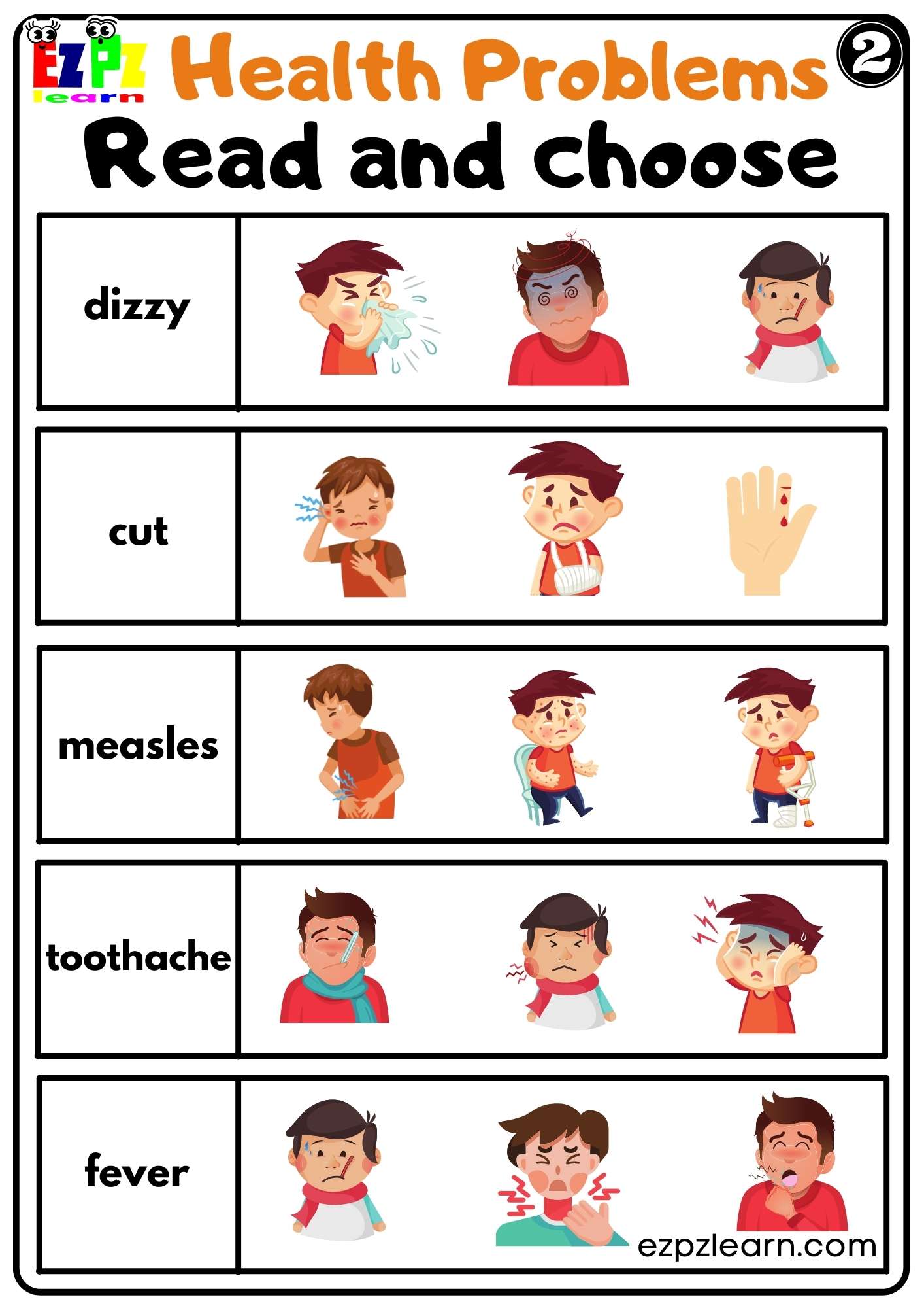Health Read and Choose Worksheet for K5 Kids and ESL Students Free PDF ...