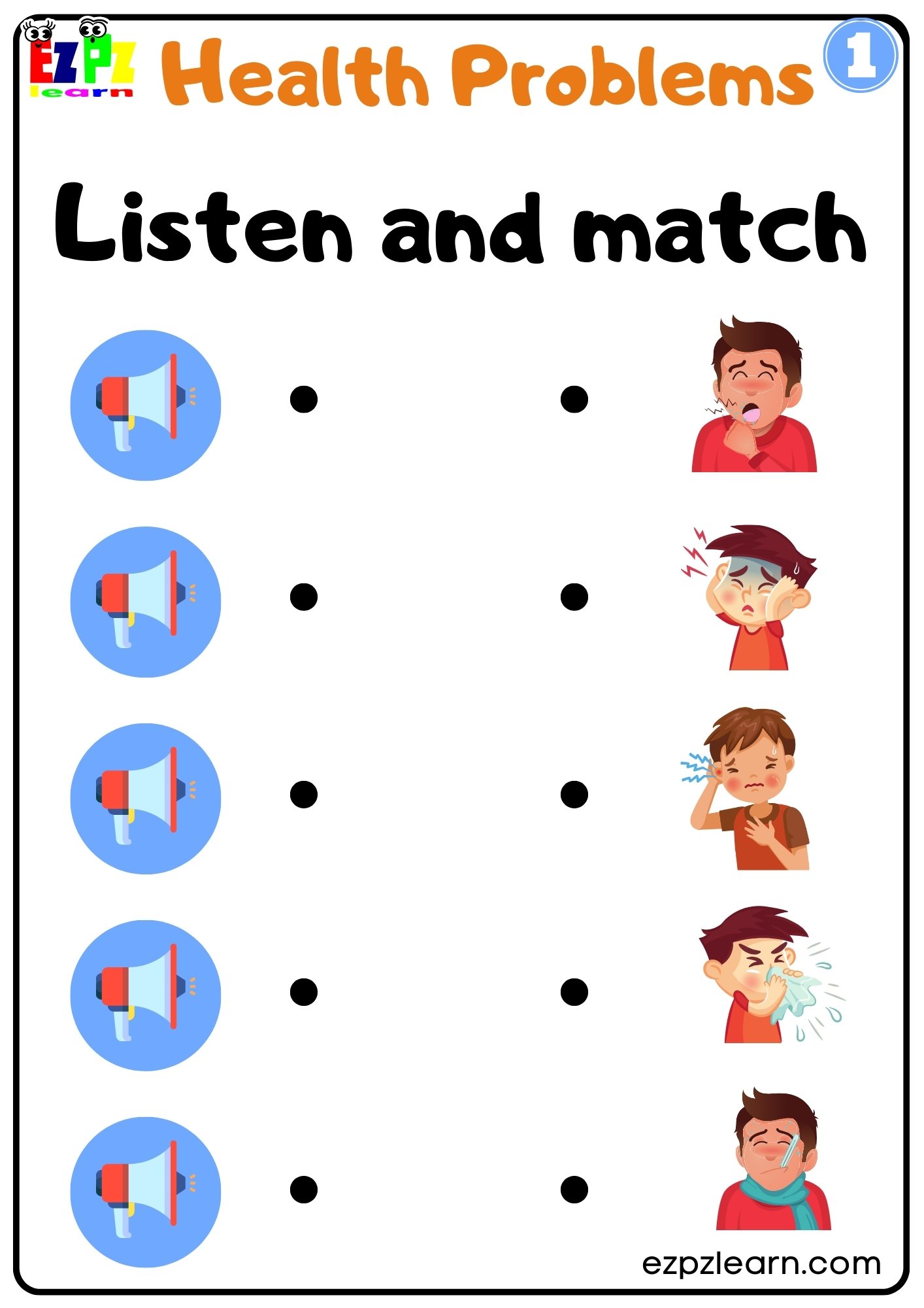 Interactive Health Problems Worksheet Listen and Match the Correct ...