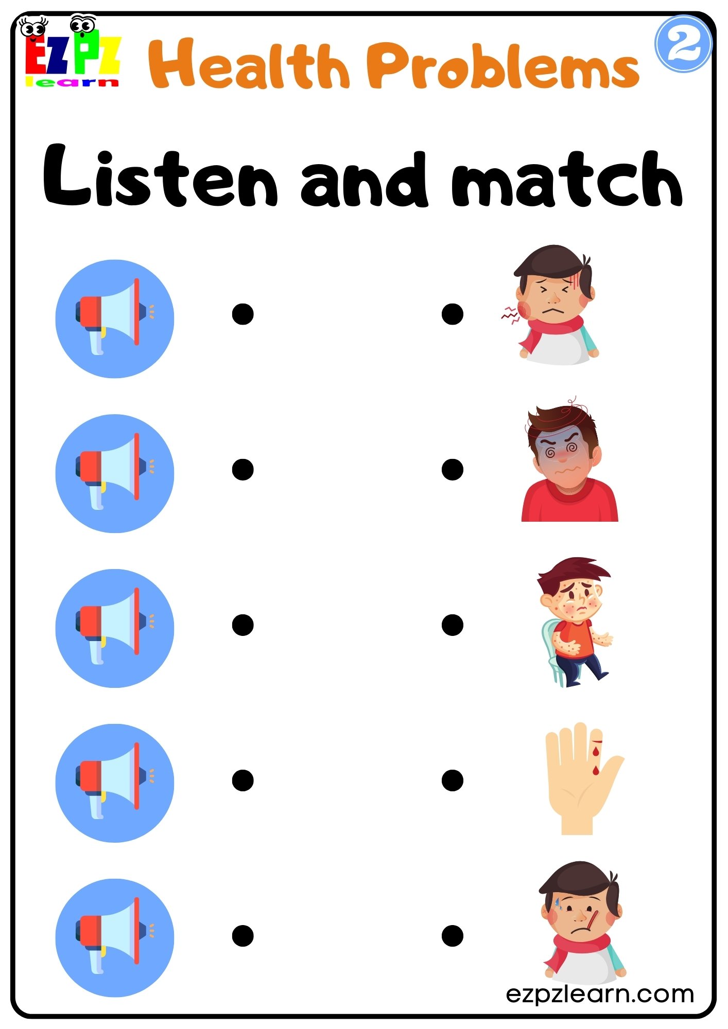 Interactive Health Problems Worksheet Listen, and Match the Correct ...
