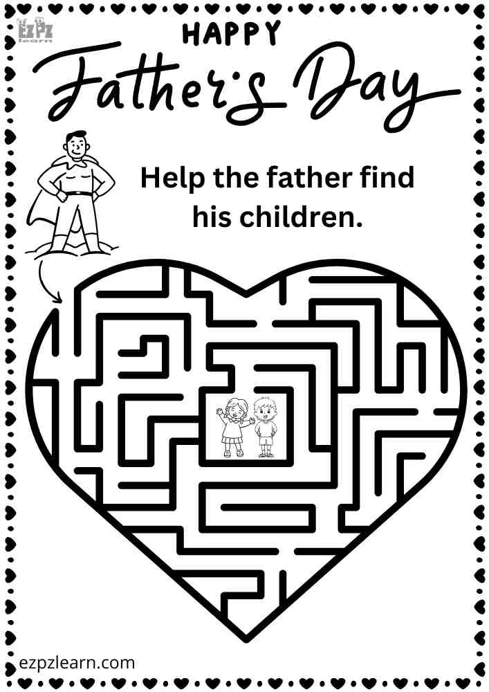 Father’s Day Heart Maze Help Dad Find His Kids! Free Printable ...