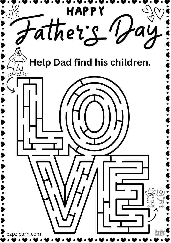 FATHERS DAY LOVE Maze Activity – Free Printable Word Maze for Kids and ...