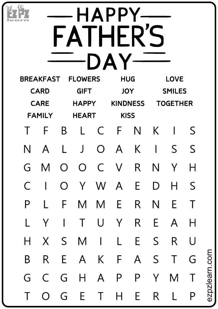 Father's Day Word Search 15 Words PDF Download - Ezpzlearn.com