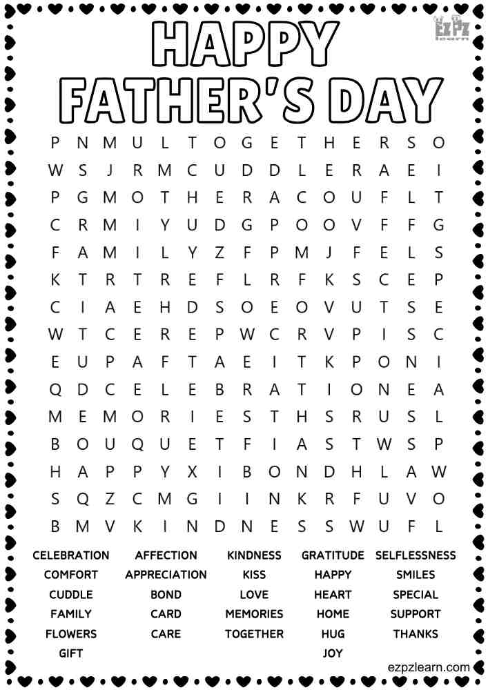 Father's Day Word Search 27 Words Free PDF Download - Ezpzlearn.com